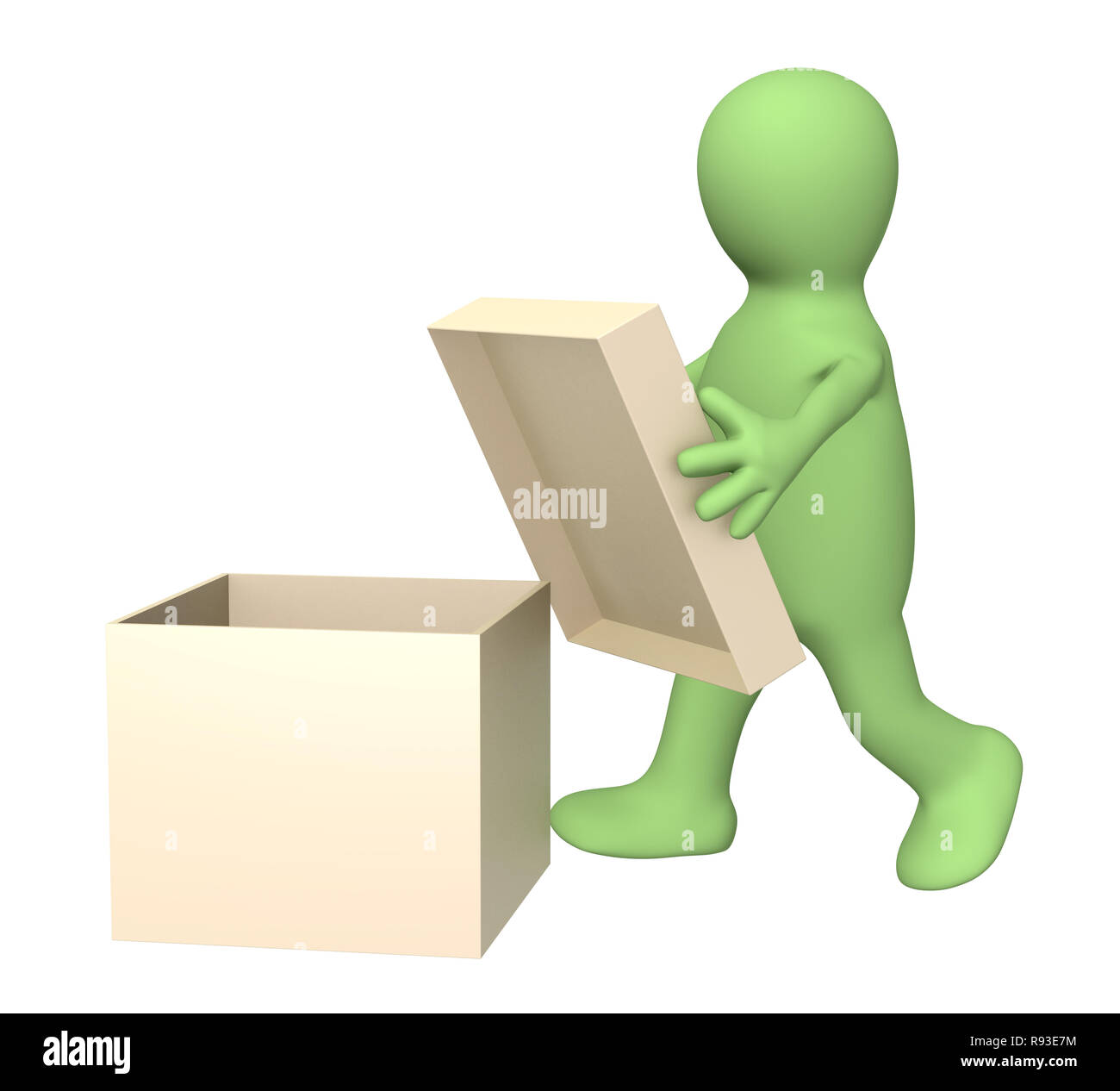3d puppet with empty opened box Stock Photo - Alamy
