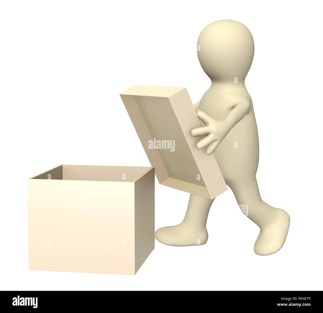 3d puppet with empty opened box Stock Photo - Alamy