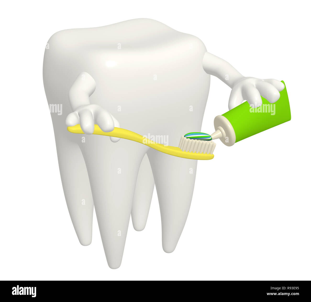 Tooth with toothbrush - isolated over white Stock Photo - Alamy