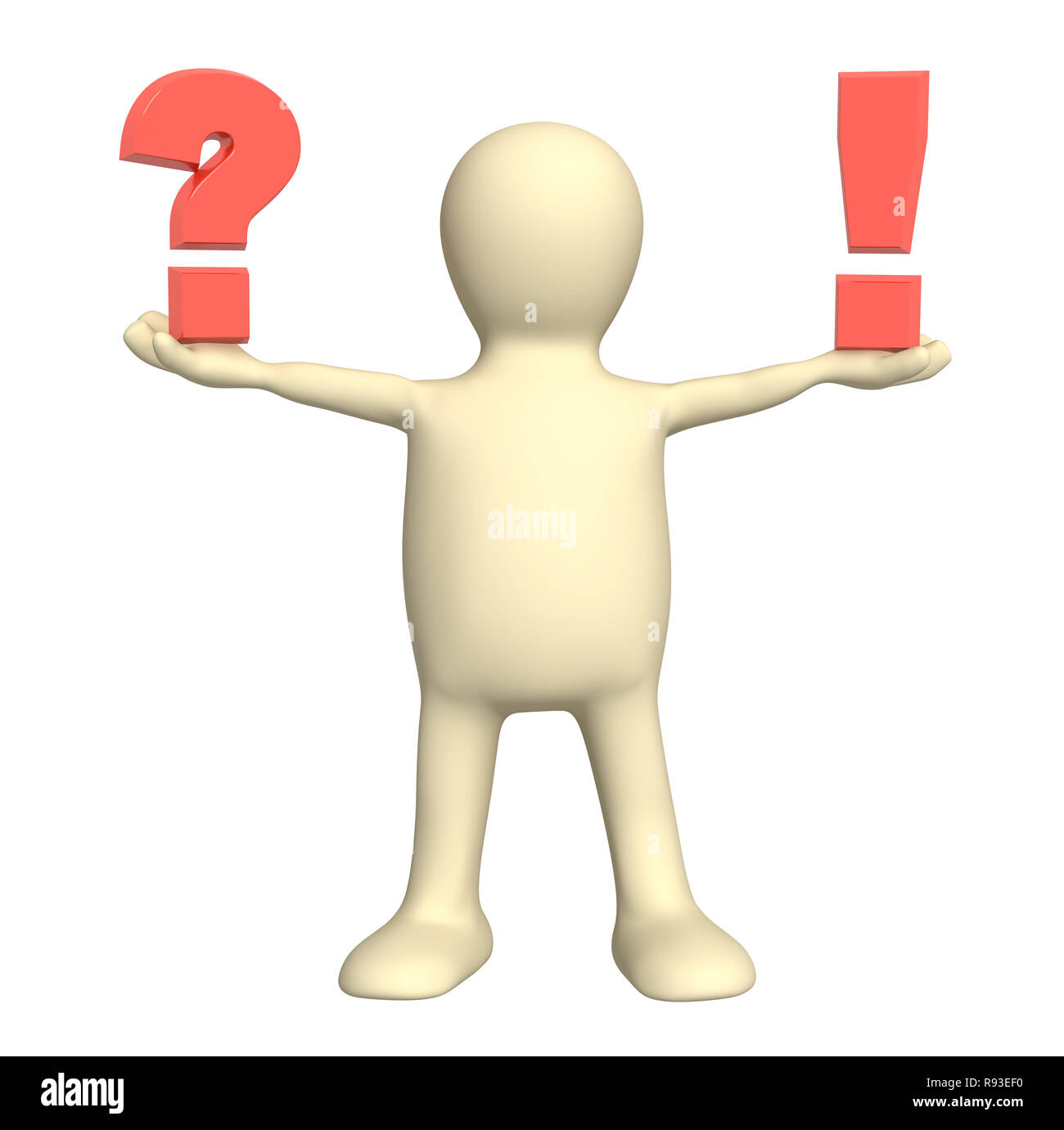 3d puppet with exclamation and question marks of red color Stock Photo ...