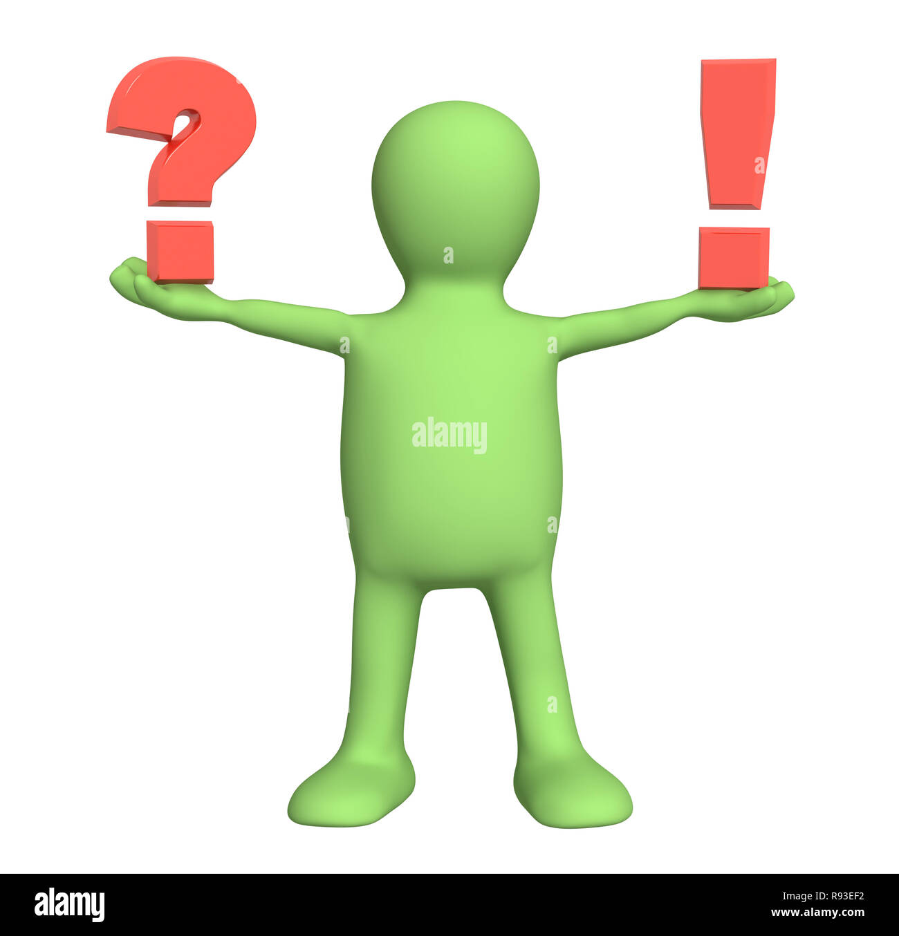 3d puppet with exclamation and question marks of red color Stock Photo ...