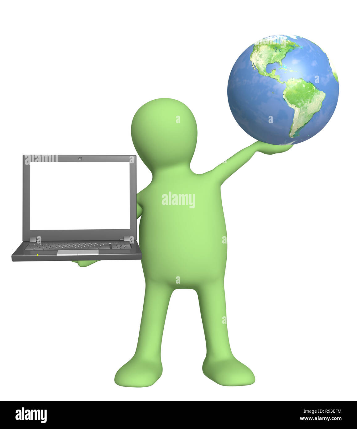 3d puppet with laptop in hand - over white Stock Photo - Alamy