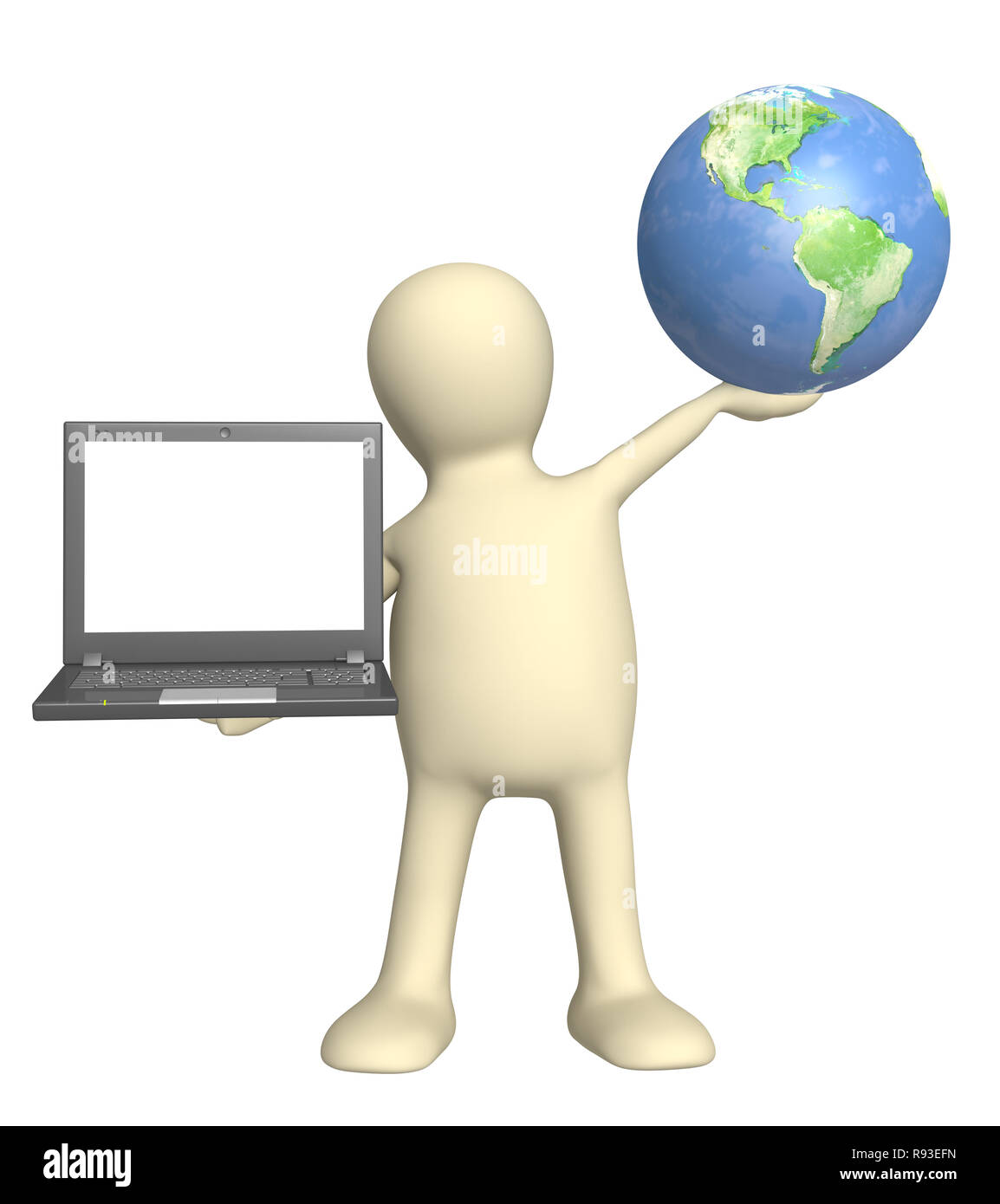 3d puppet with laptop in hand - over white Stock Photo - Alamy