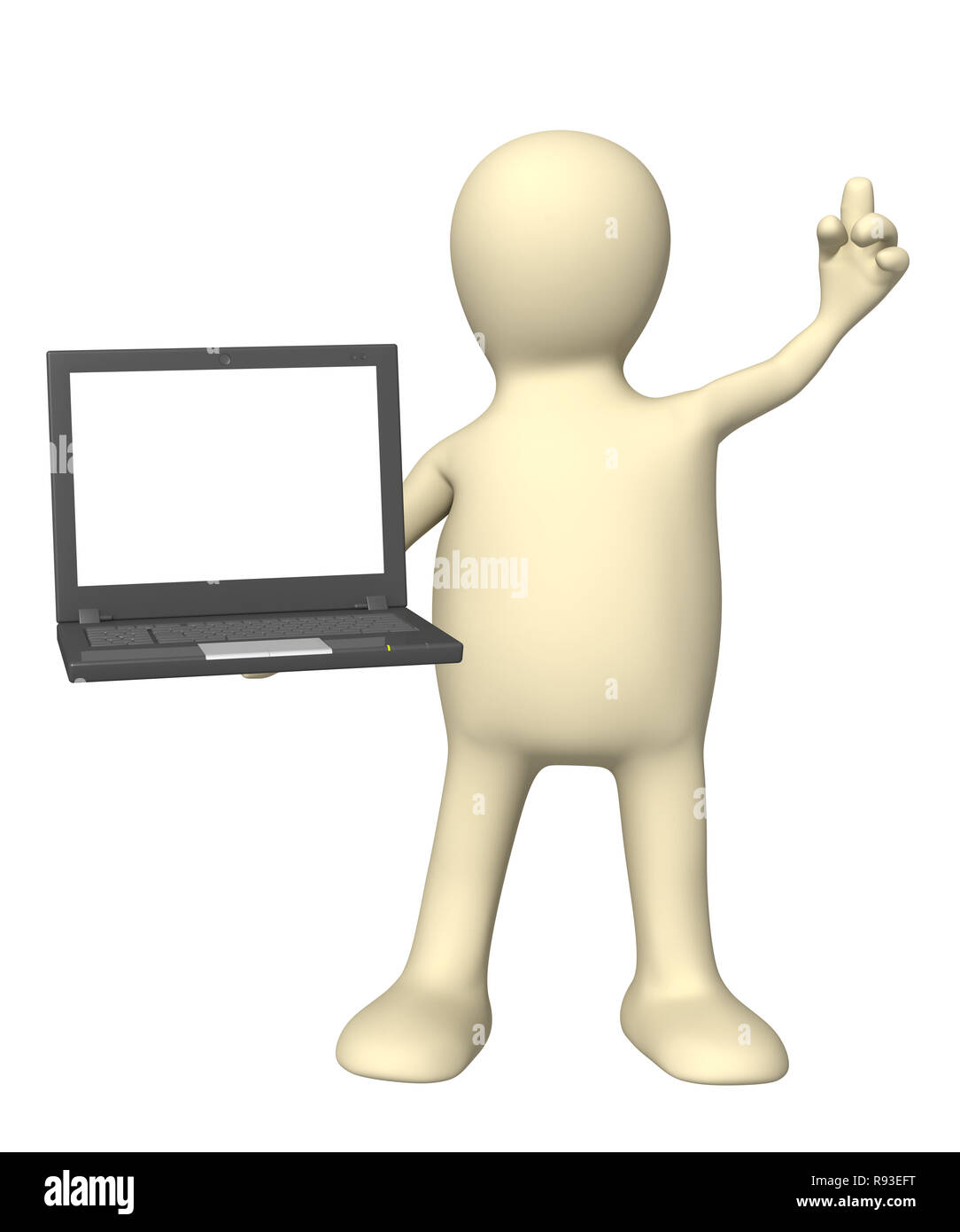 3d puppet with laptop in hand. Object over white Stock Photo - Alamy