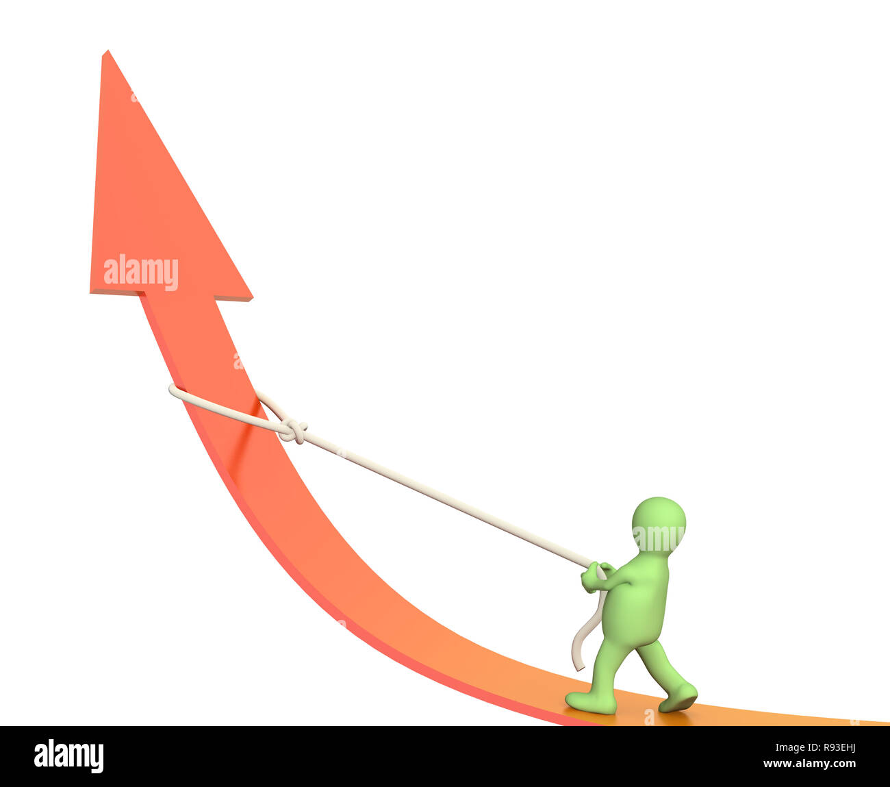 3d puppet, supporting an arrow of red color Stock Photo - Alamy