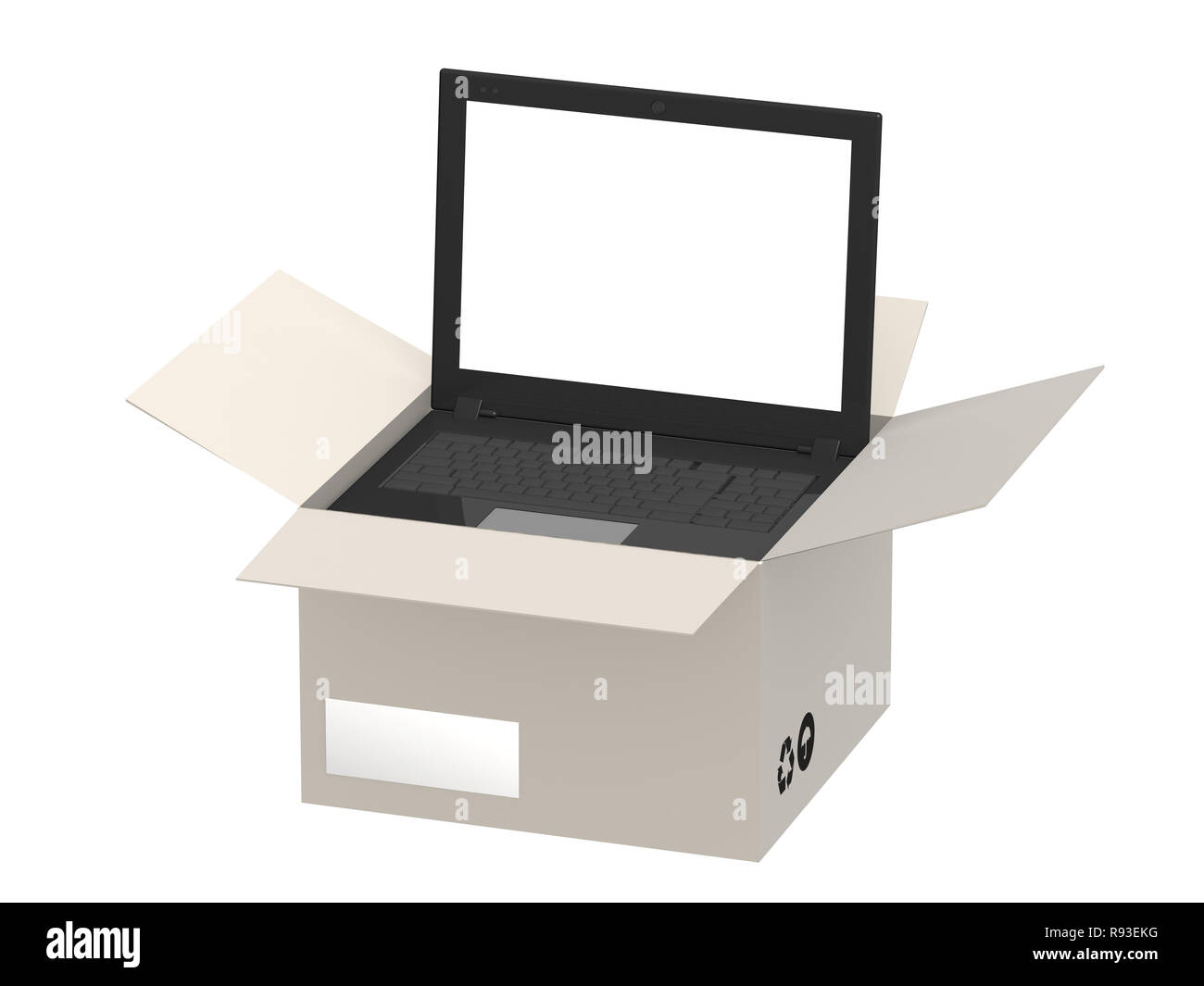 New laptop in box. Object over white Stock Photo - Alamy