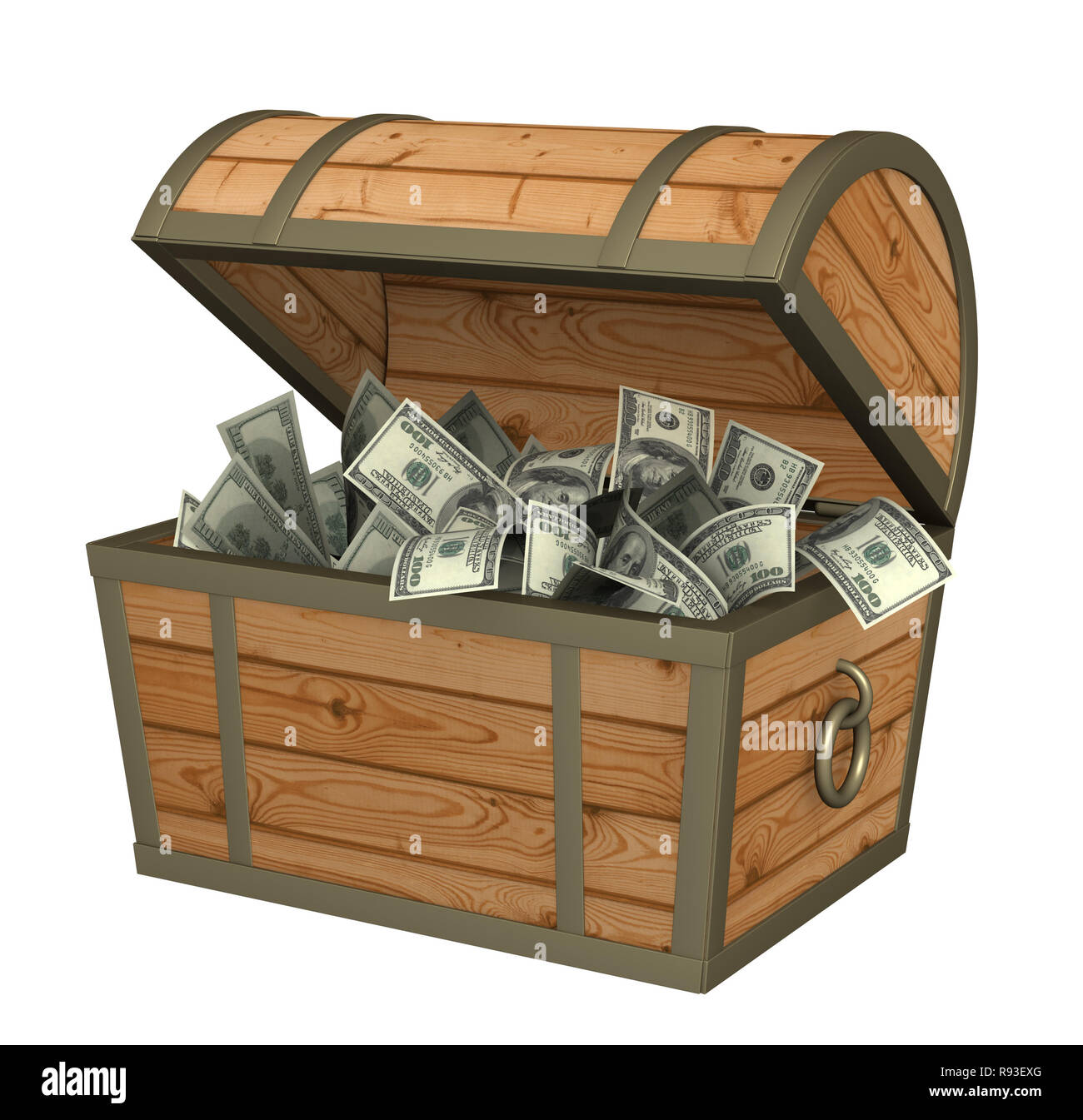 Wooden box with money - over white Stock Photo - Alamy