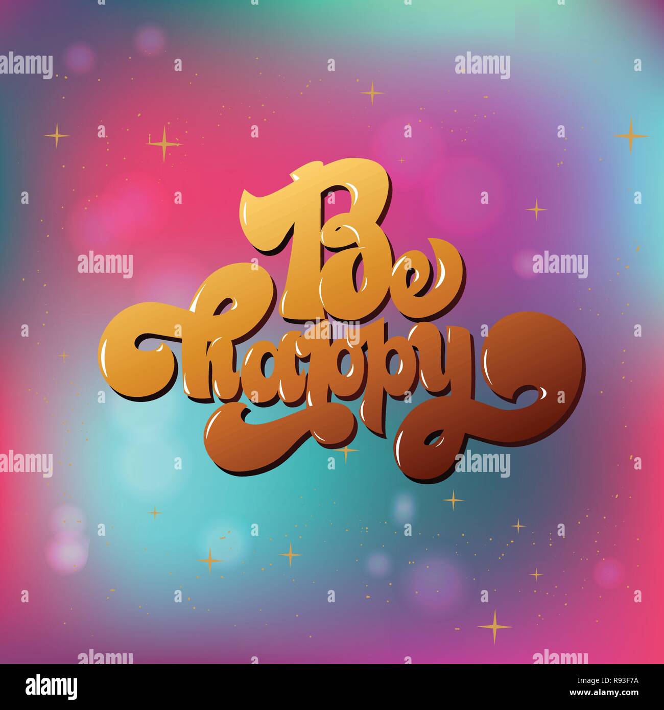 Be happy greating card hand lettering text, brush ink calligraphy ...