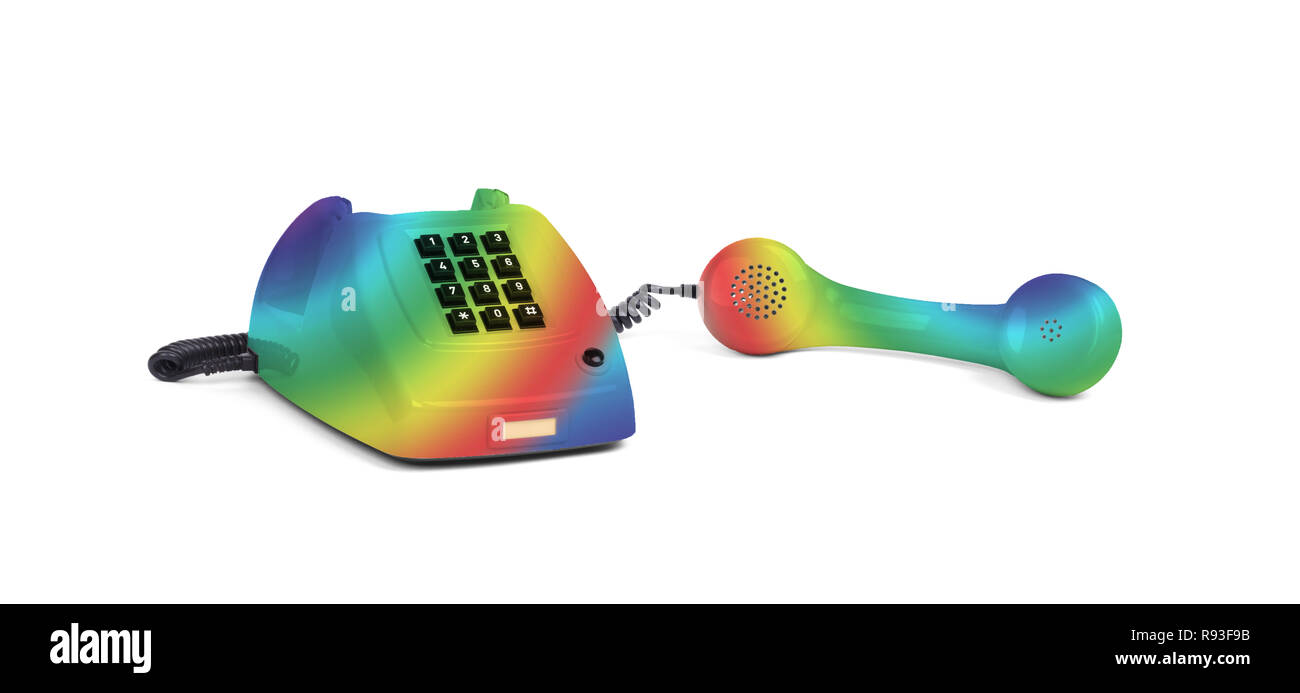 Vintage rainbow colored telephone with a white background Stock Photo ...