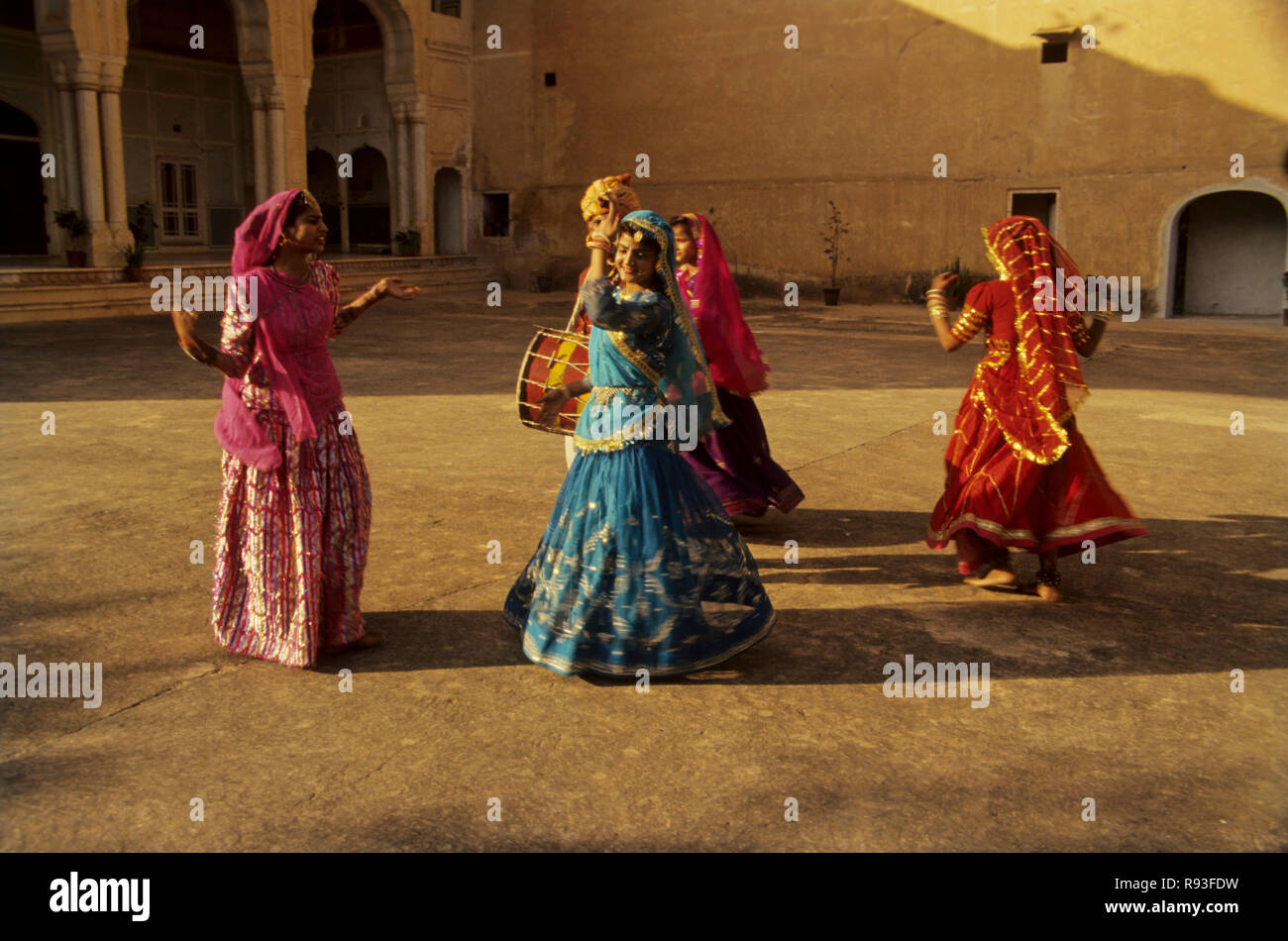 woman performing cultural ghoomer dance, jaisalmer, rajasthan, india ...