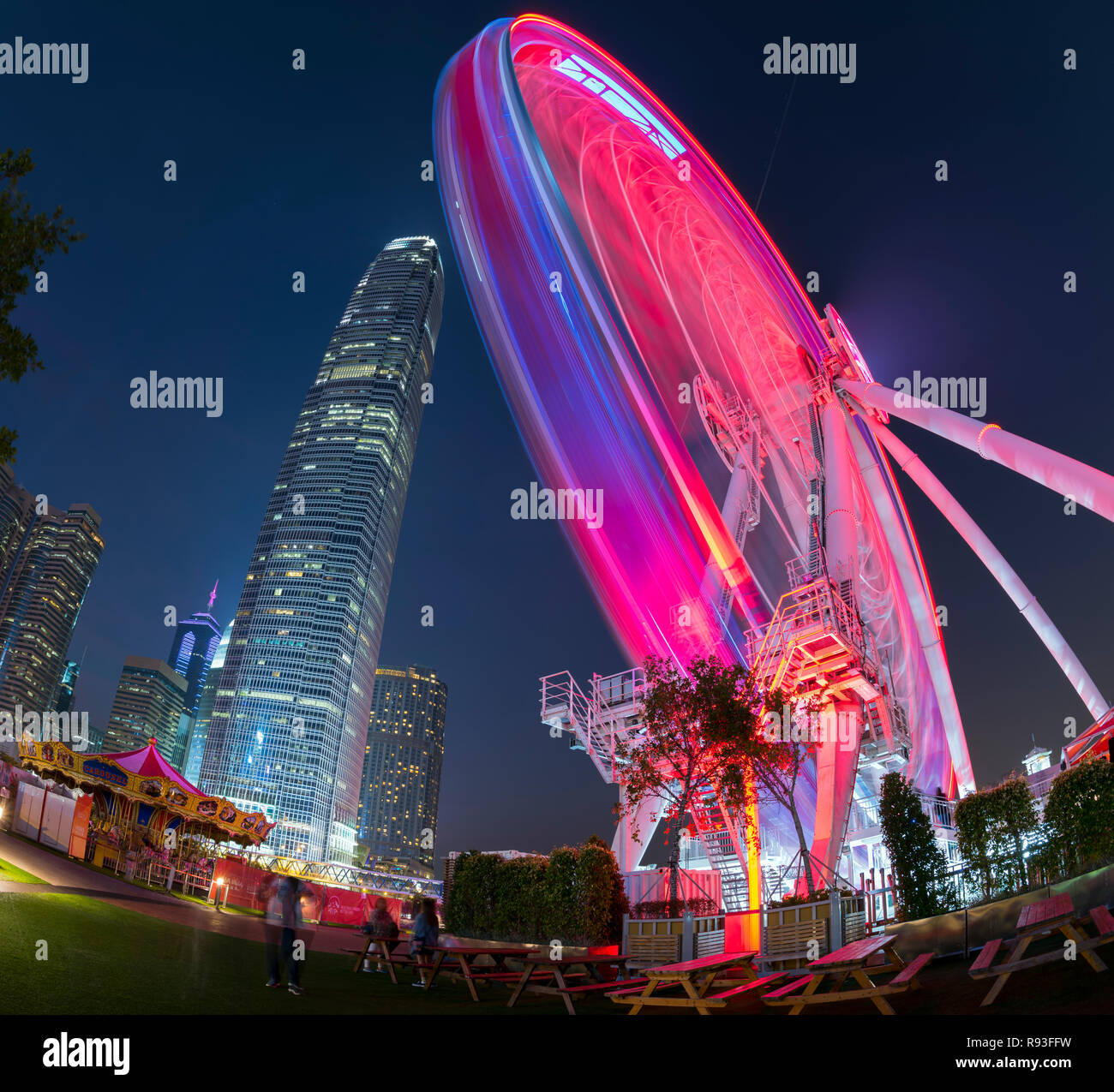 Hong Kong observation wheel and the IFC2 building, Victoria harbor ...