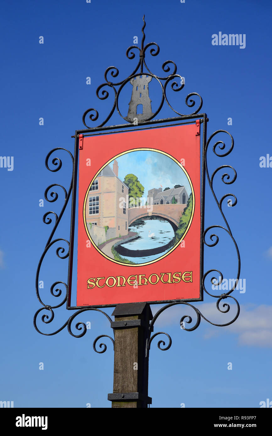 Town sign on The Green, High Street, Stonehouse, Gloucestershire ...