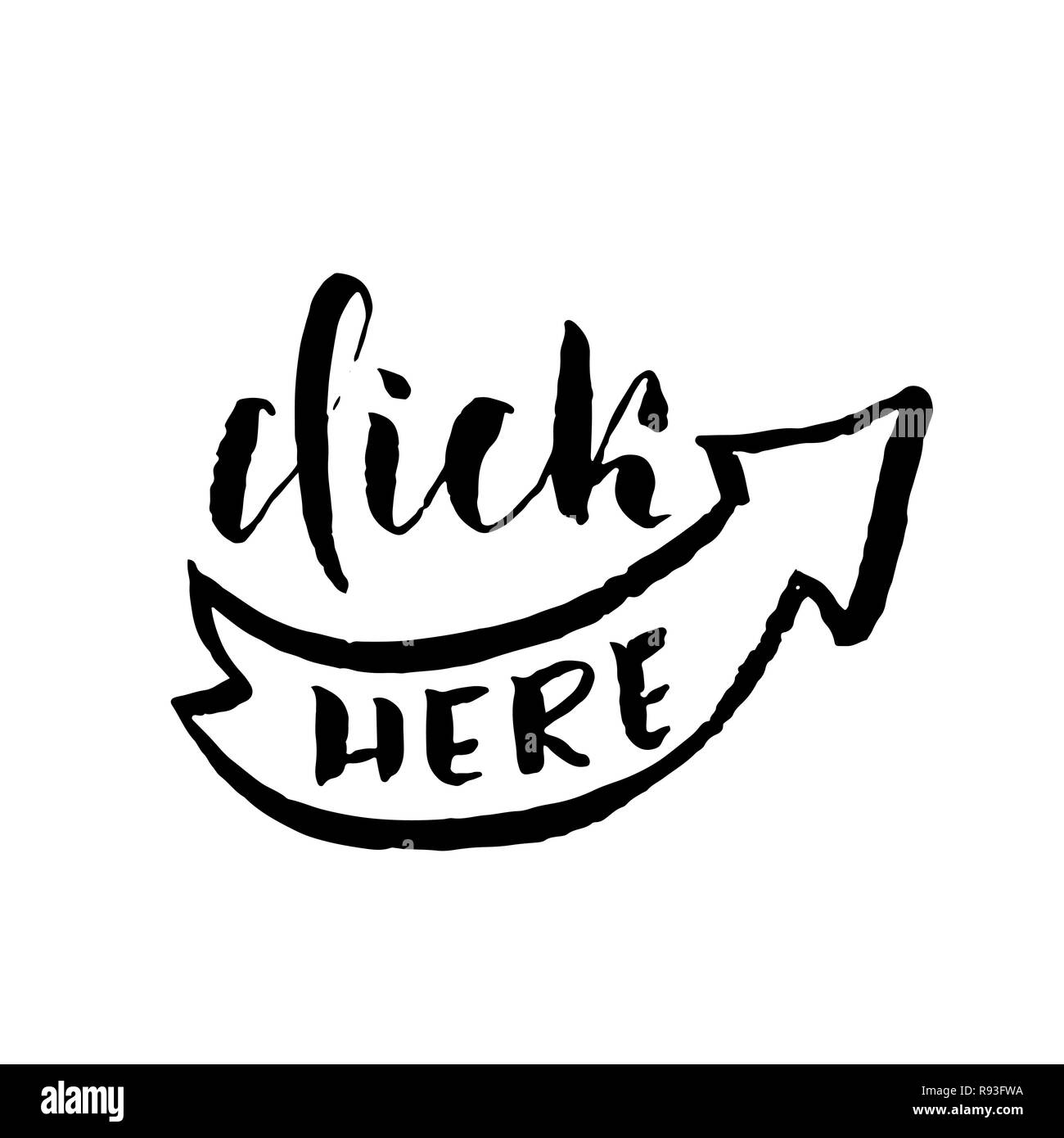 Click here. Modern brush lettering design. Vector calligraphy ...