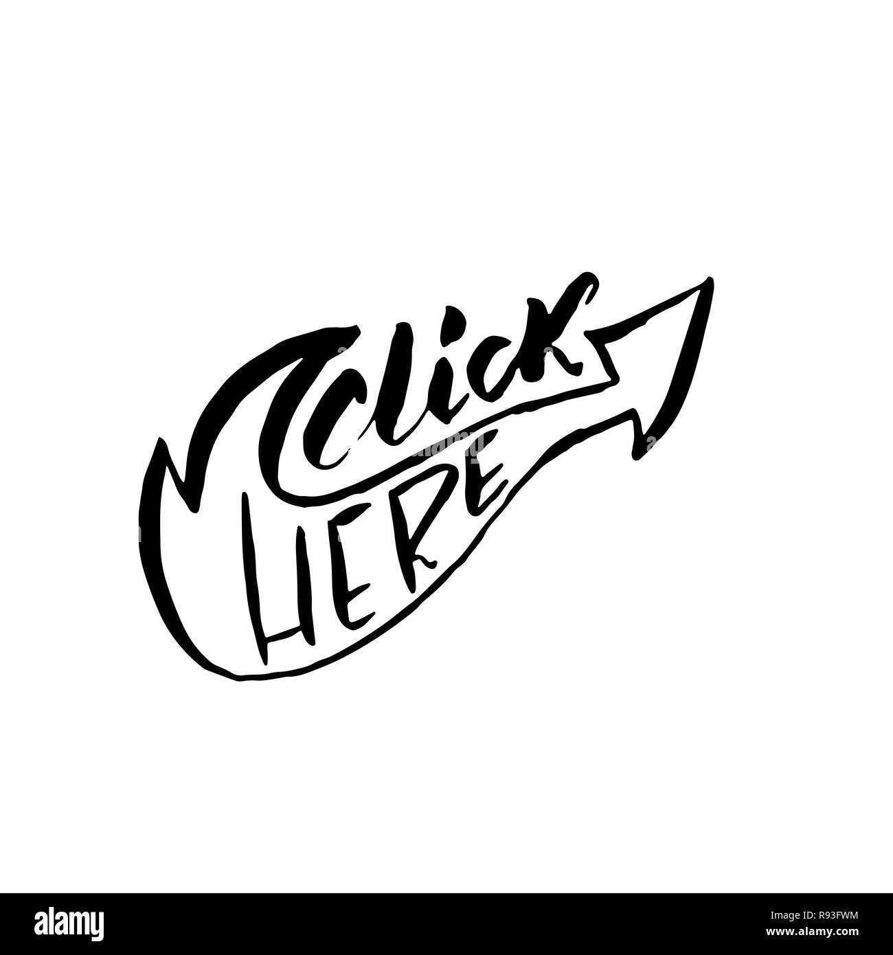 Click here. Modern brush lettering design. Vector calligraphy ...