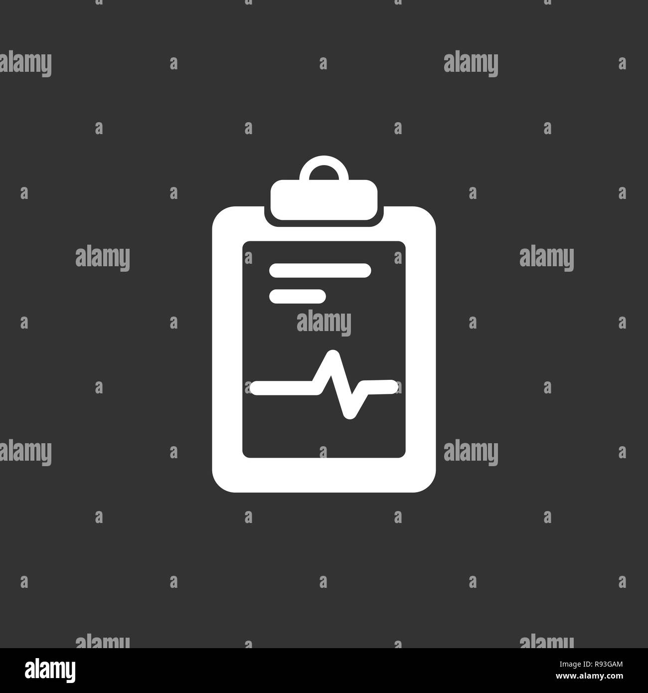 Medical chart icon on a black background. Cardiogram report. Heart ...