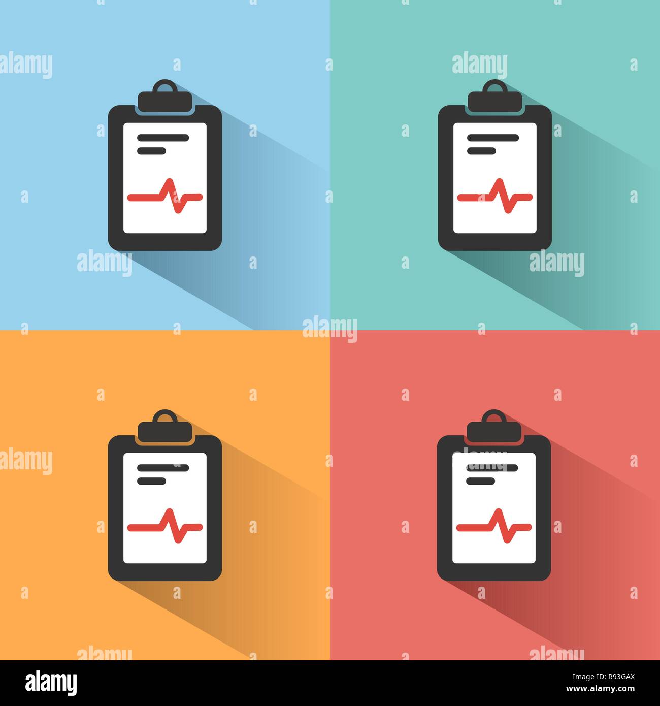 Medical chart icon on colored backgrounds. Cardiogram report. Heart ...