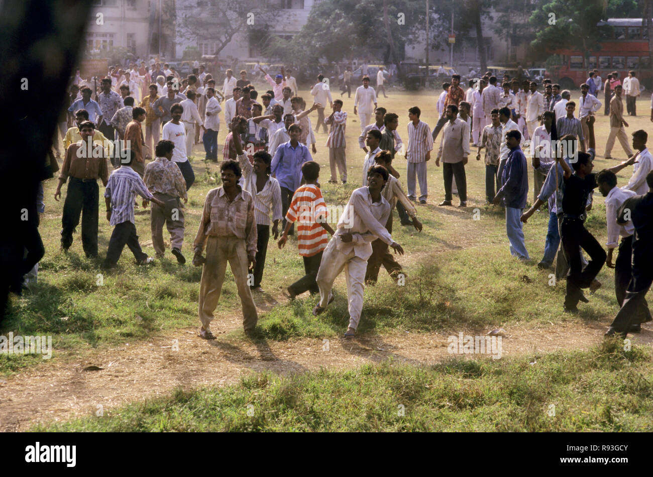 stone pelting crowd, riot, mumbai bombay, maharashtra, india, asia ...