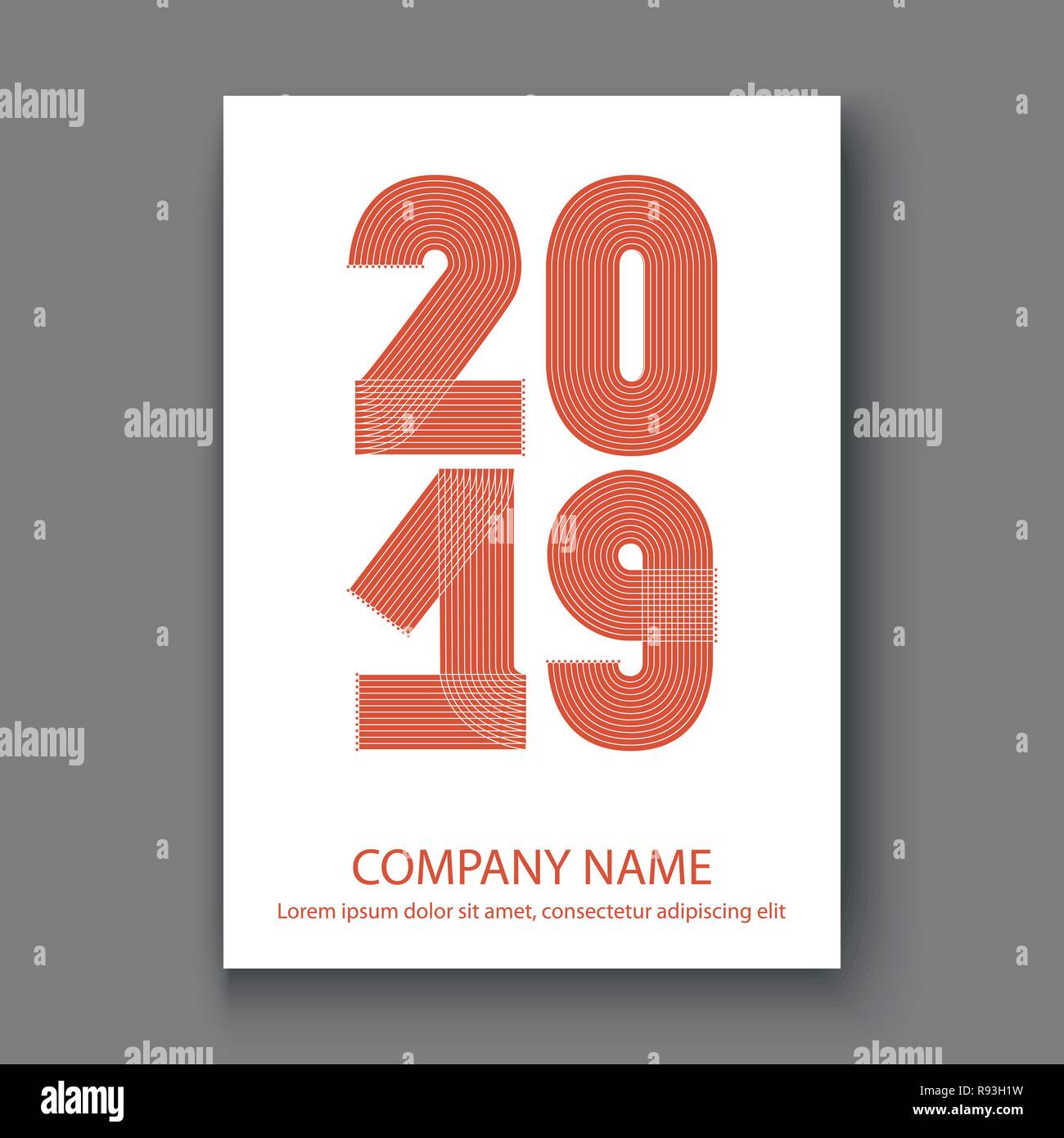 Cover Annual Report numbers 2019, modern design red on white background ...