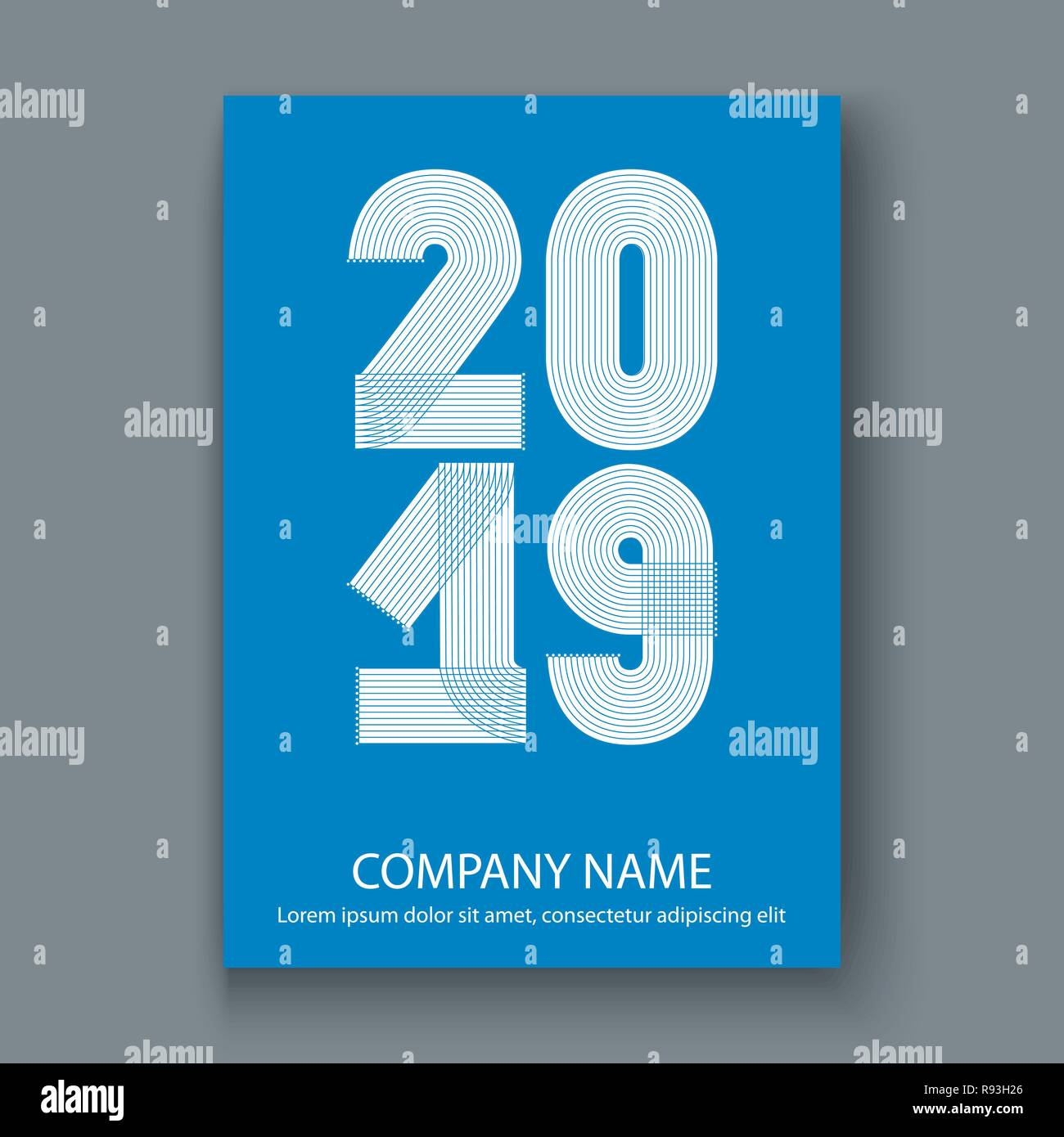 Cover Annual Report numbers 2019, modern design white on blue ...