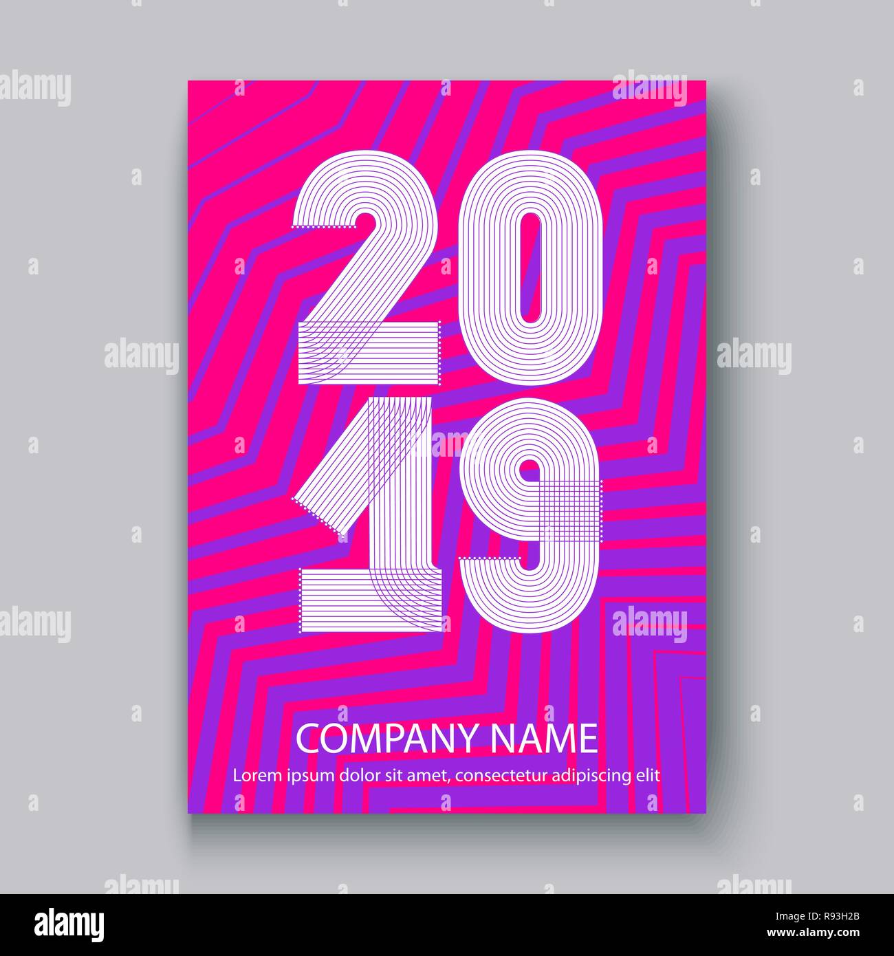 Cover Annual Report numbers 2019, modern design colorful neon zigzag ...