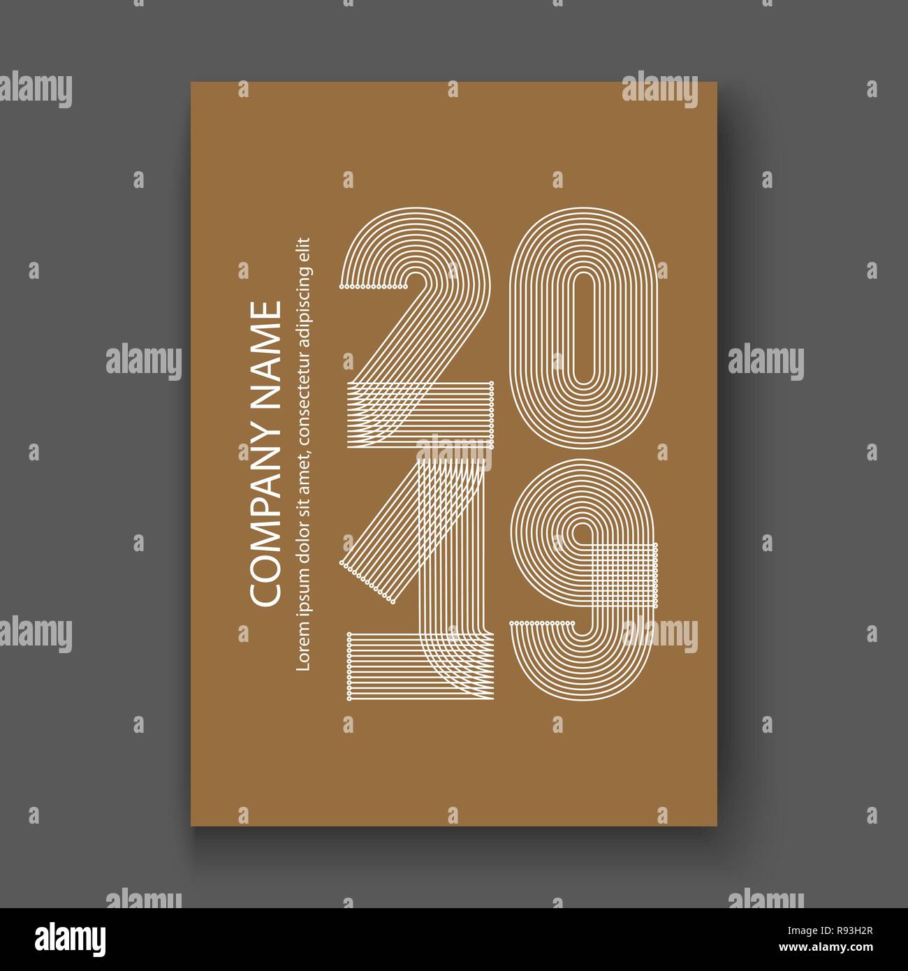 Cover Annual Report numbers 2019, modern design white on brown craft ...