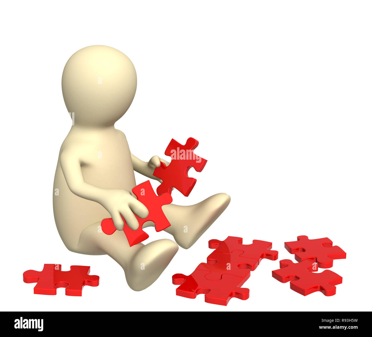 Puppet with parts of a puzzle. Isolated over white Stock Photo - Alamy