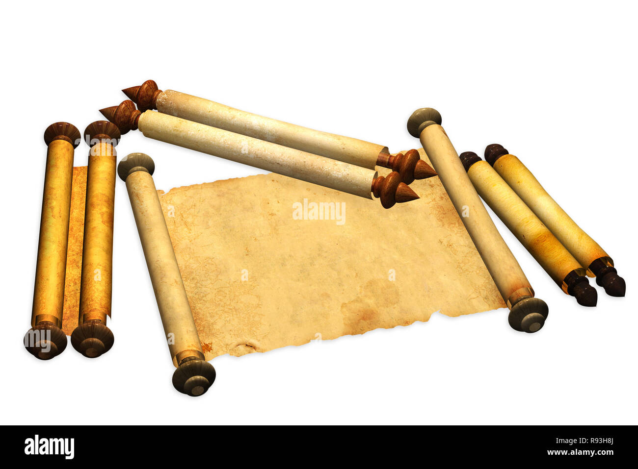 Scrolls of old parchment. Objects isolated over white Stock Photo - Alamy