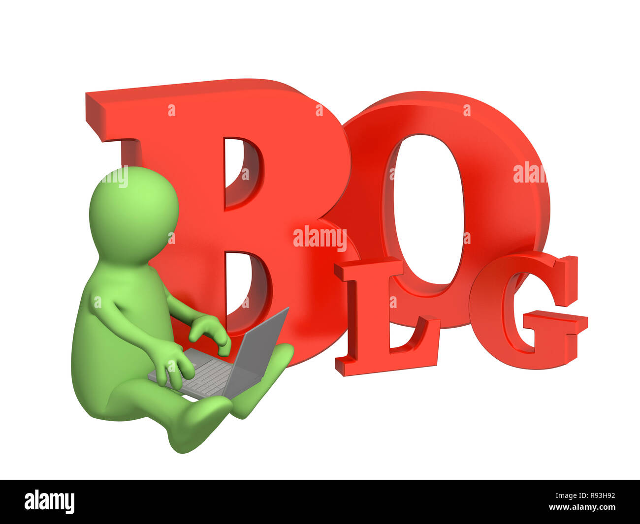 3d puppet with laptop. Isolated over white Stock Photo - Alamy