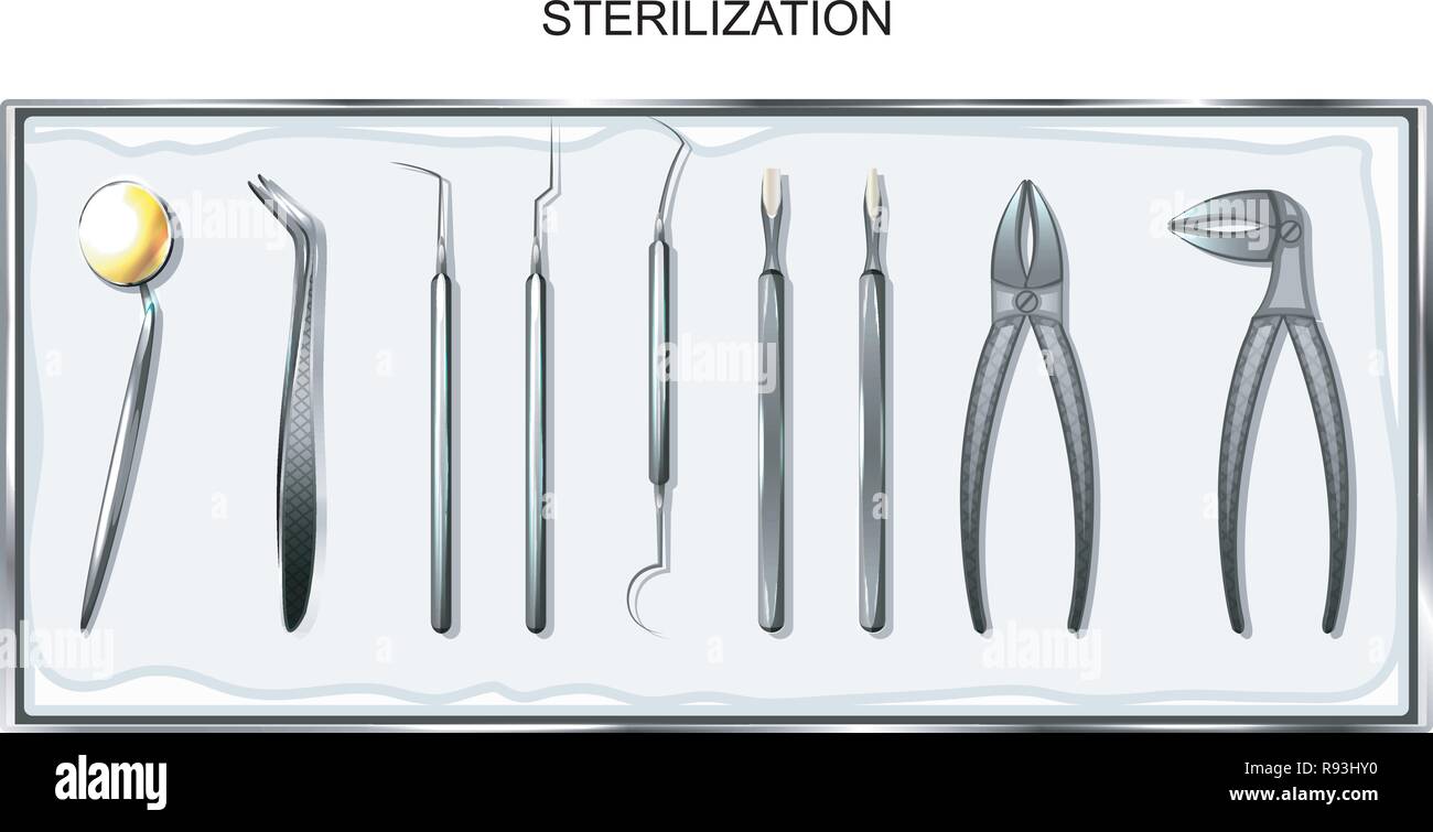 vector illustration of dental tools in sterilization tray Stock Vector ...