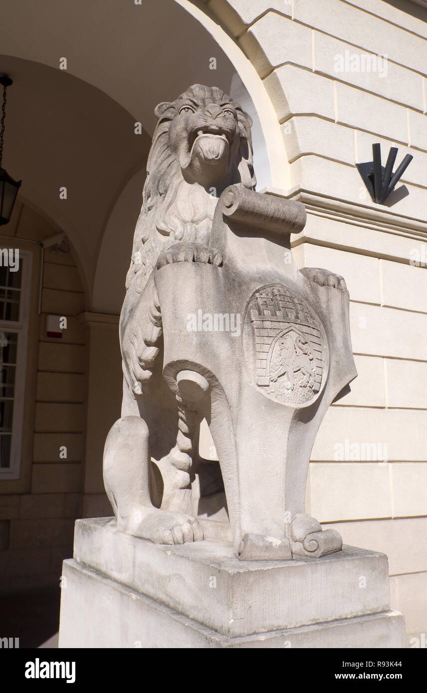 Stone sculpture of a lion, Lviv, Ukraine, Eastern Europe Stock Photo ...
