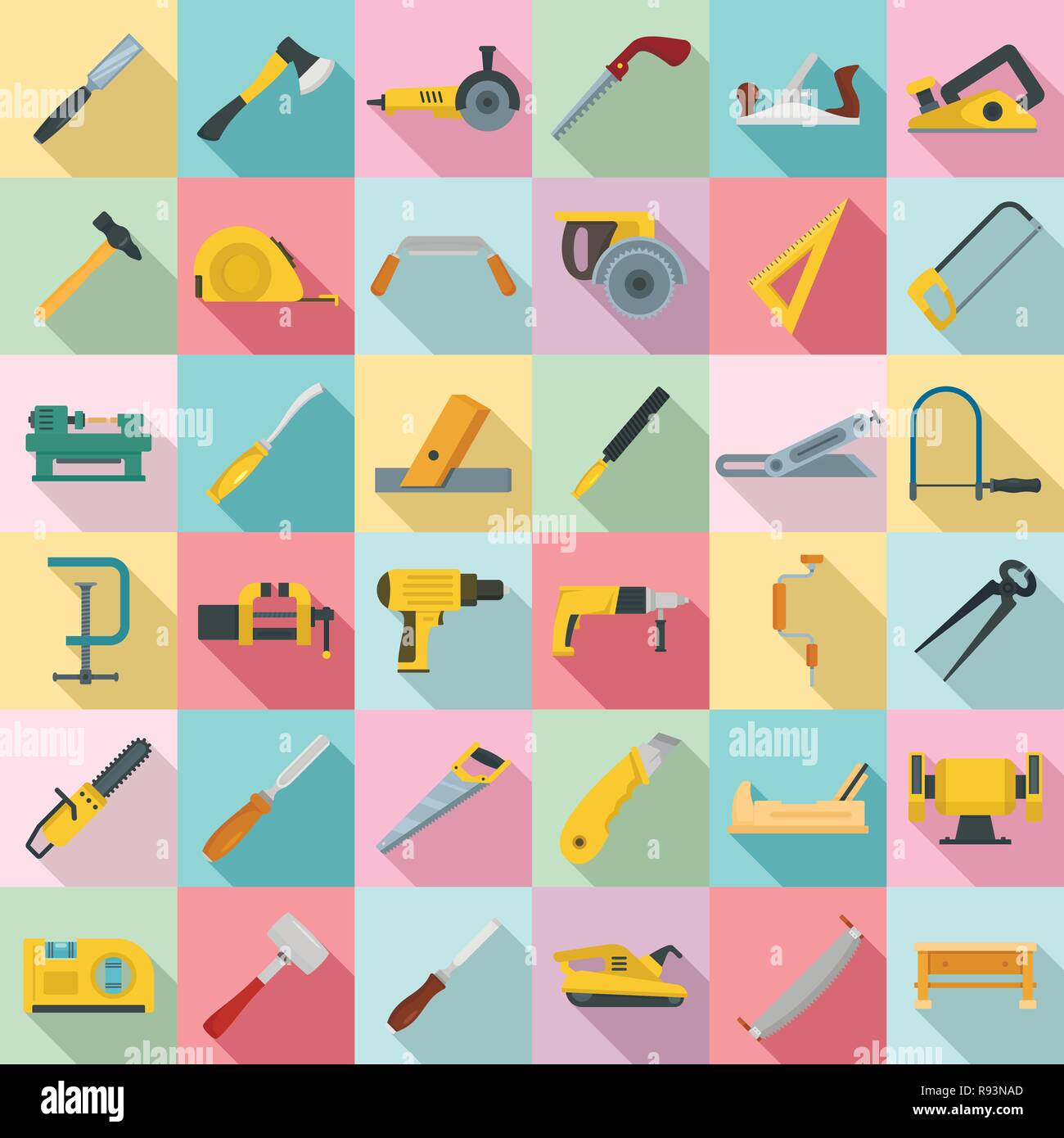 Carpenter icon set. Flat set of carpenter vector icons for web design ...