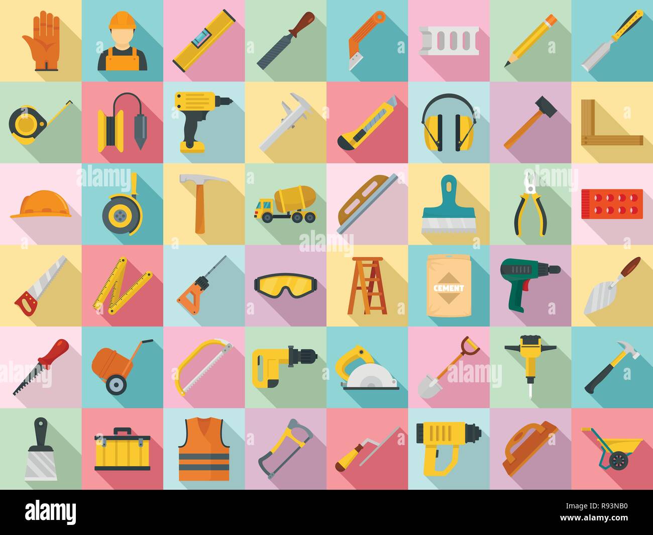 Masonry worker icon set. Flat set of masonry worker vector icons for ...
