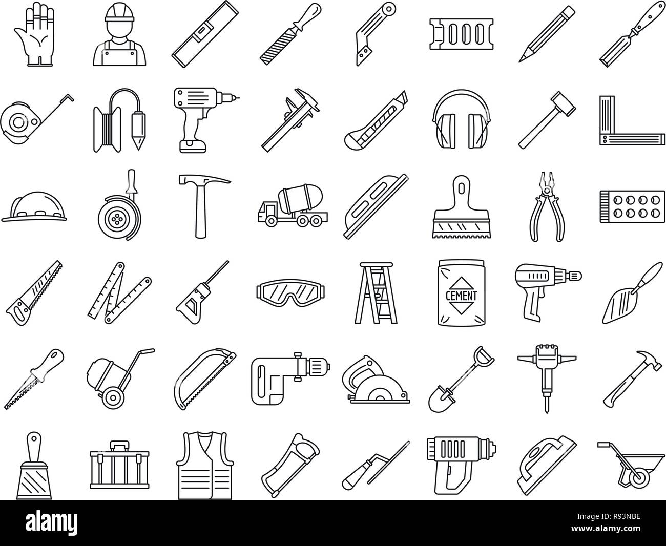 Masonry worker construction icon set. Outline set of masonry worker ...