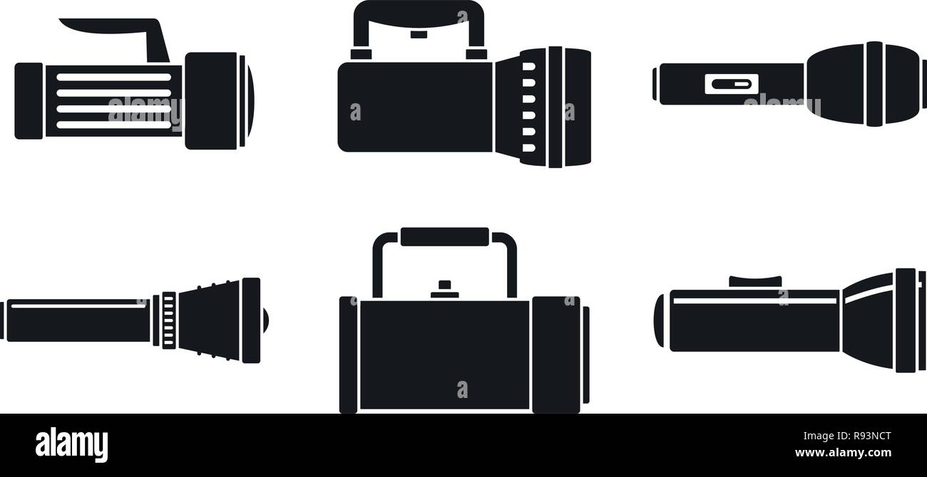 Led flashlight icon set. Simple set of led flashlight vector icons for ...