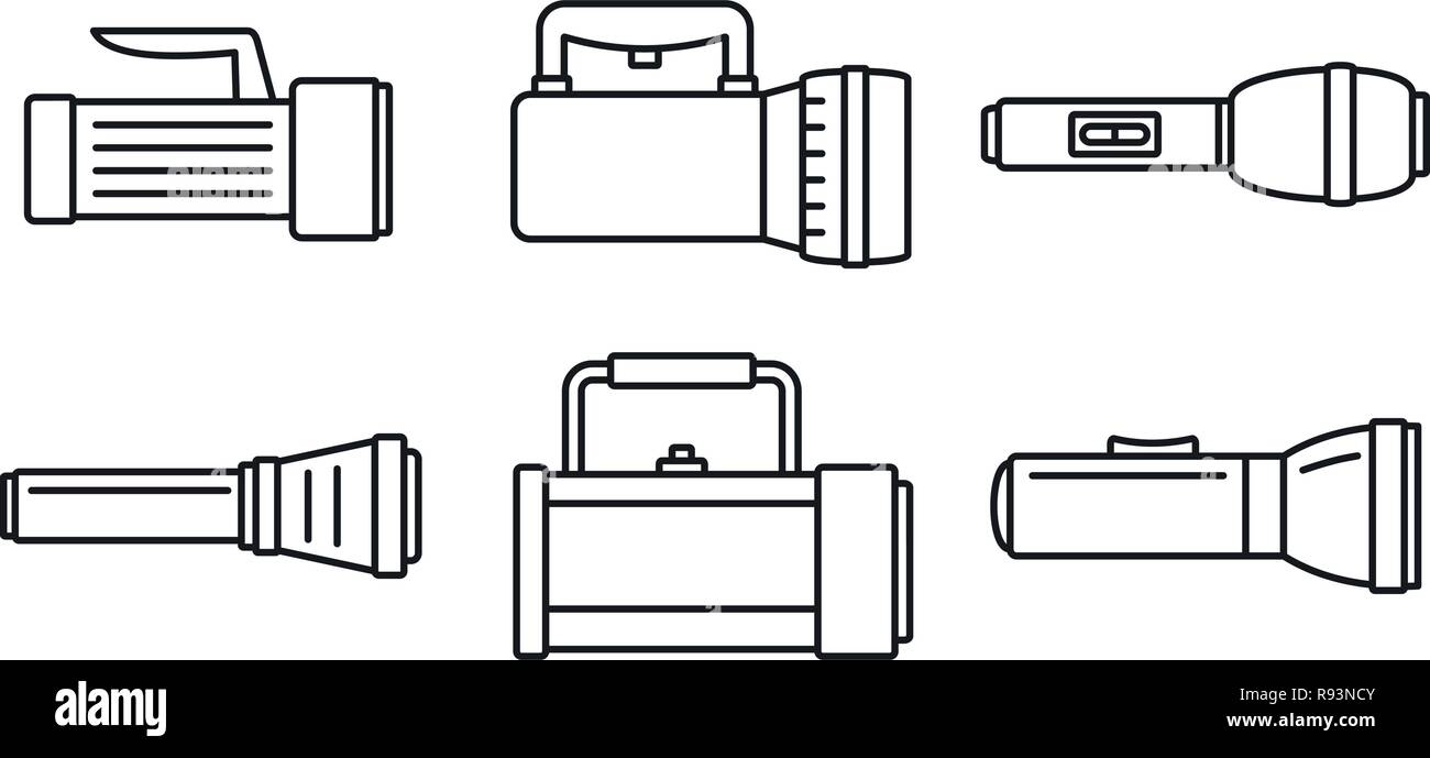 Emergency flashlight icon set. Outline set of emergency flashlight ...