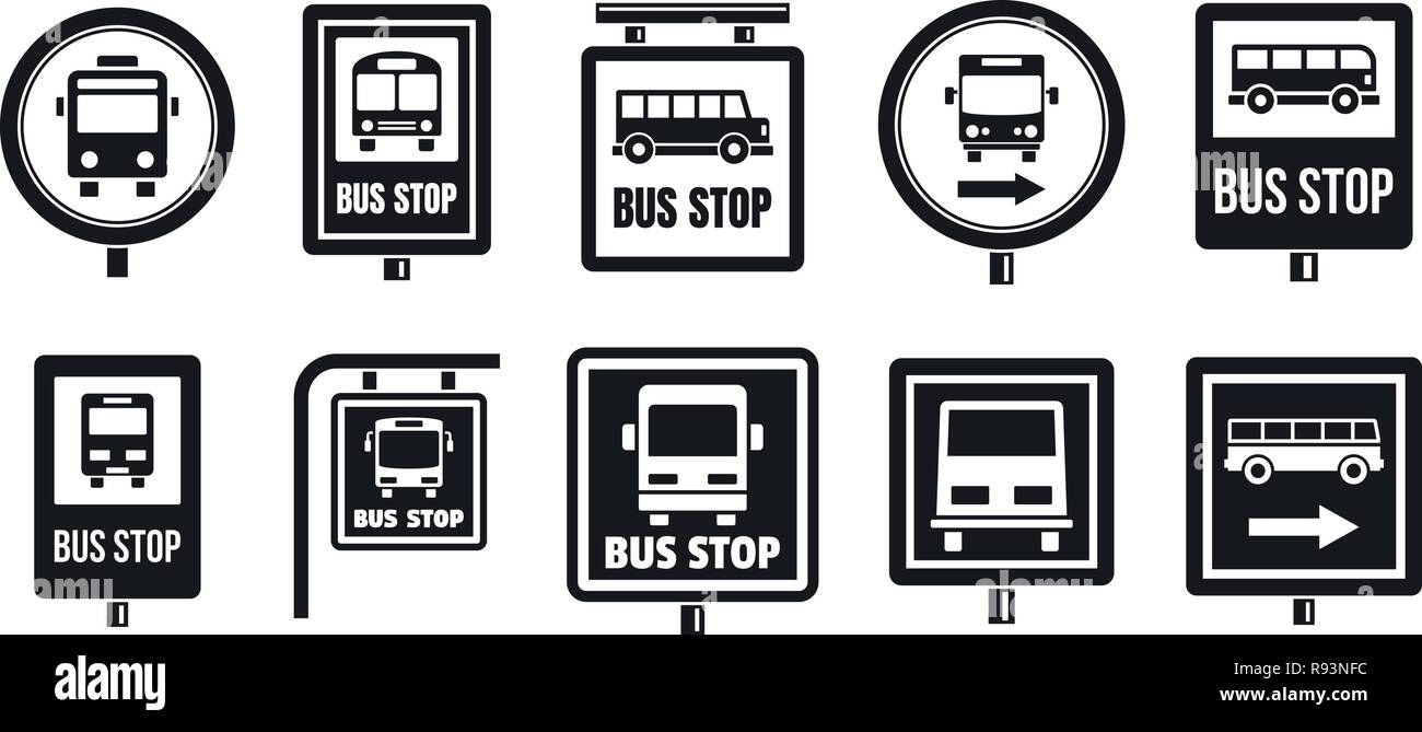 Bus stop sign icon set. Simple set of bus stop sign vector icons for ...