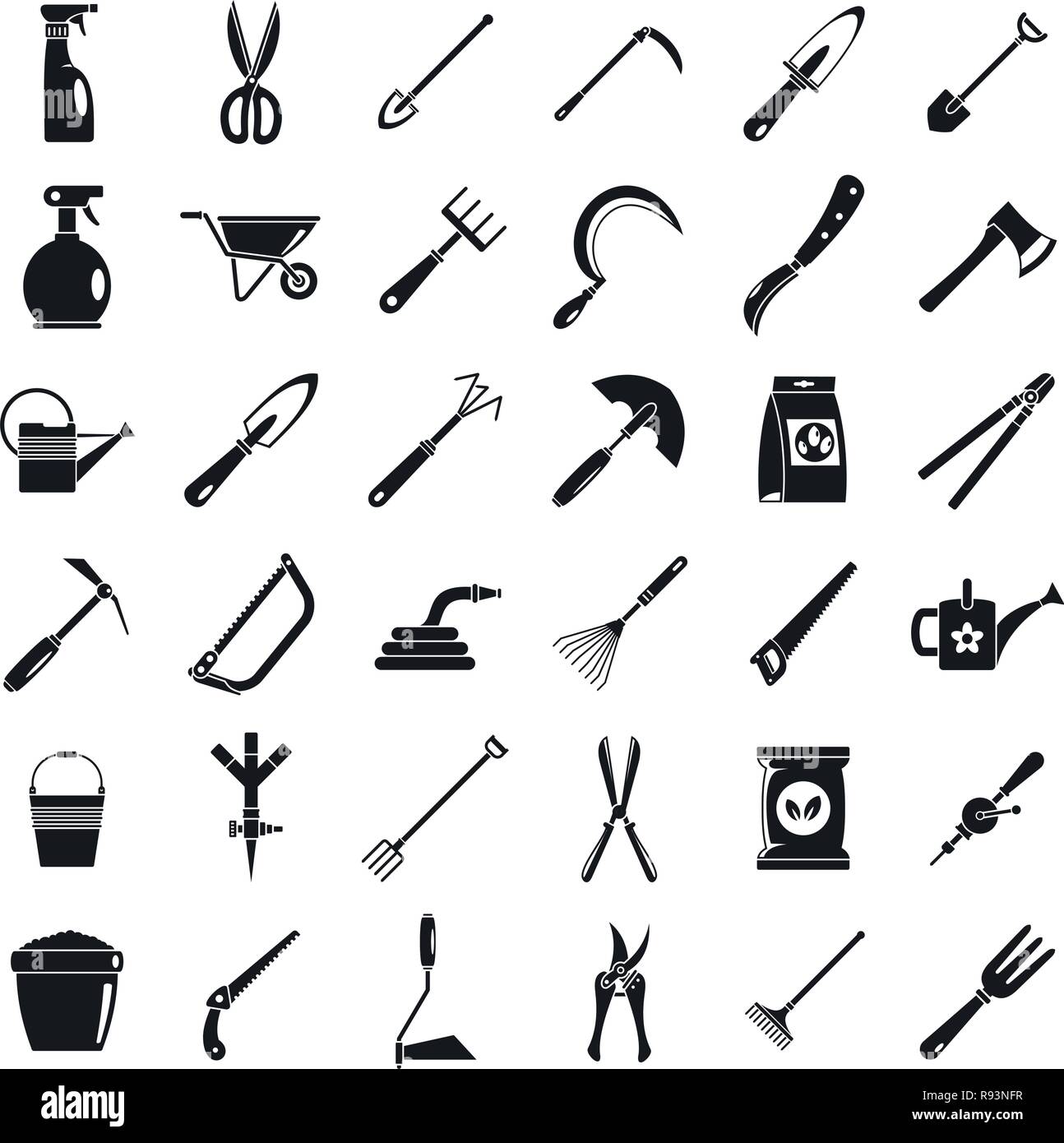 Home gardening tools icon set. Simple set of home gardening tools ...