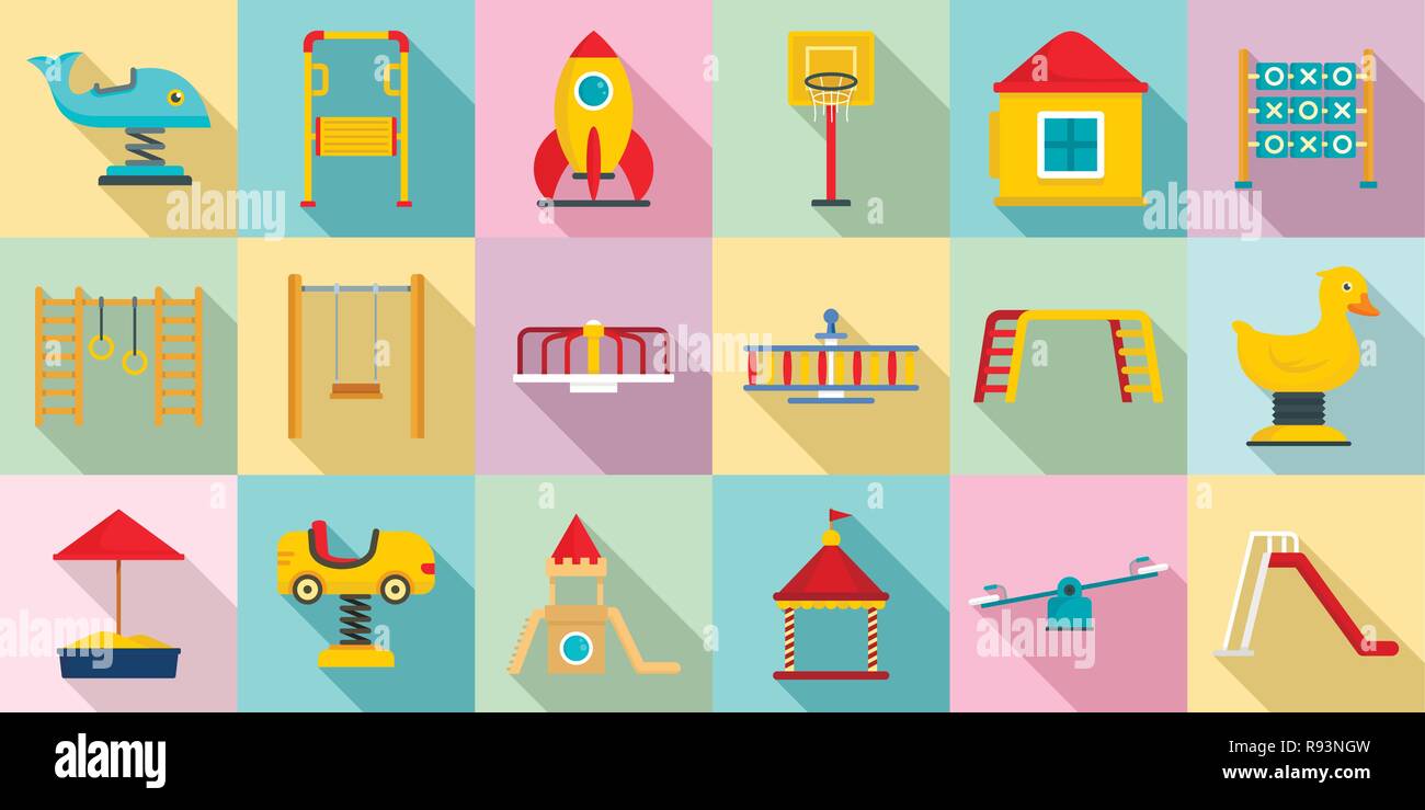 Kid playground icon set. Flat set of kid playground vector icons for ... Kid playground icon set. Flat set of kid playground vector icons for ...