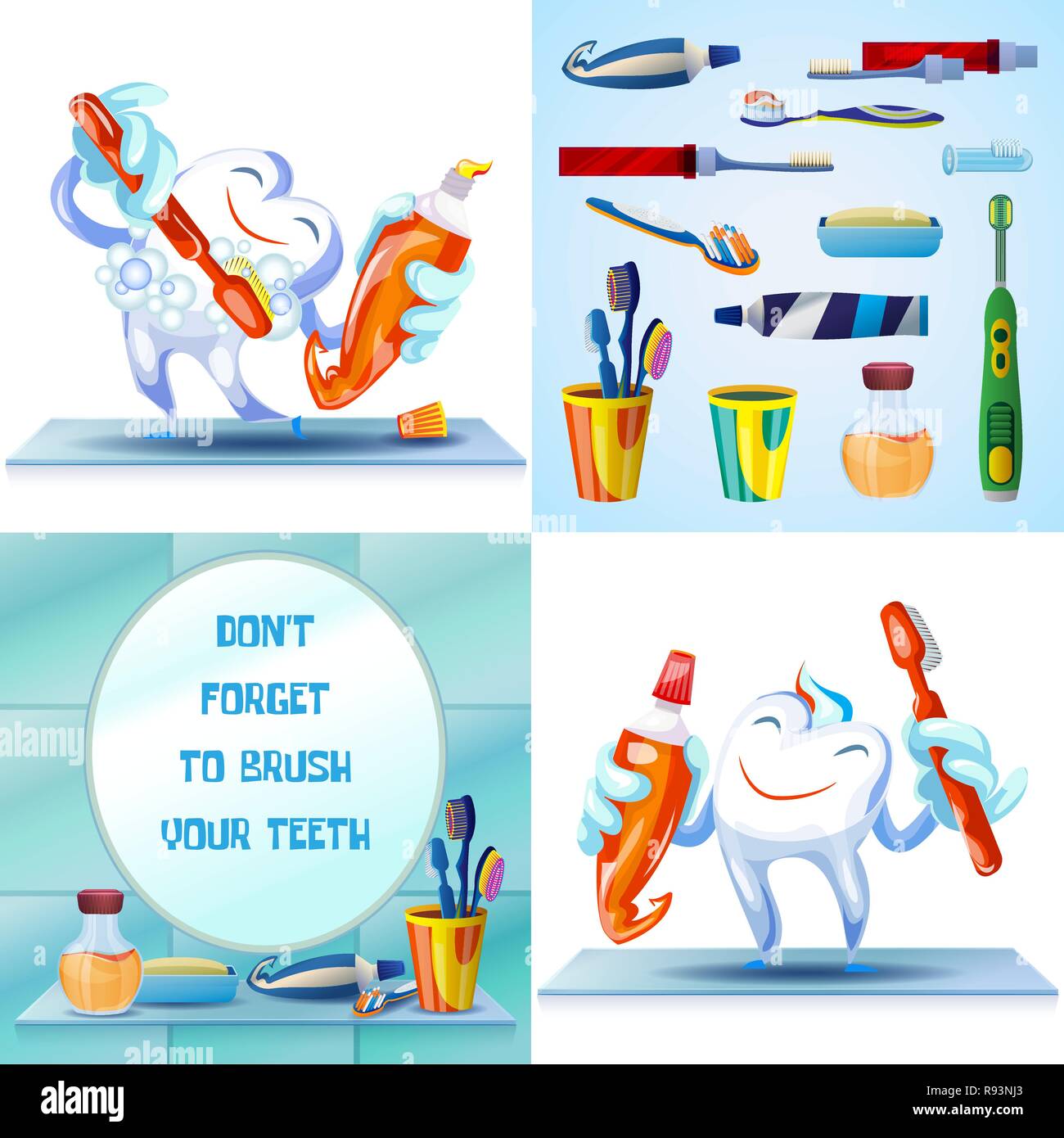 Cleaning toothbrush banner set. Cartoon illustration of cleaning ...