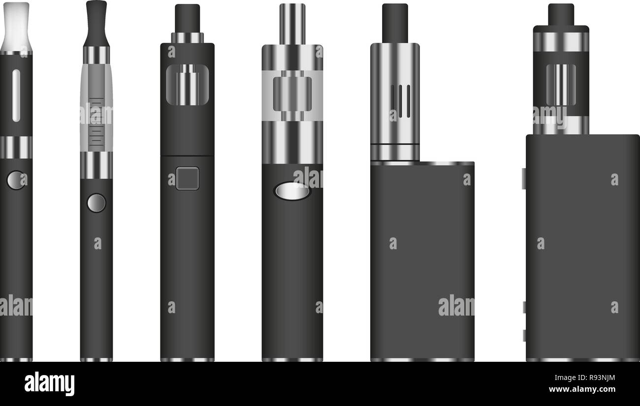 Electronic cigarette icon set. Realistic set of electronic cigarette vector icons for web design ...