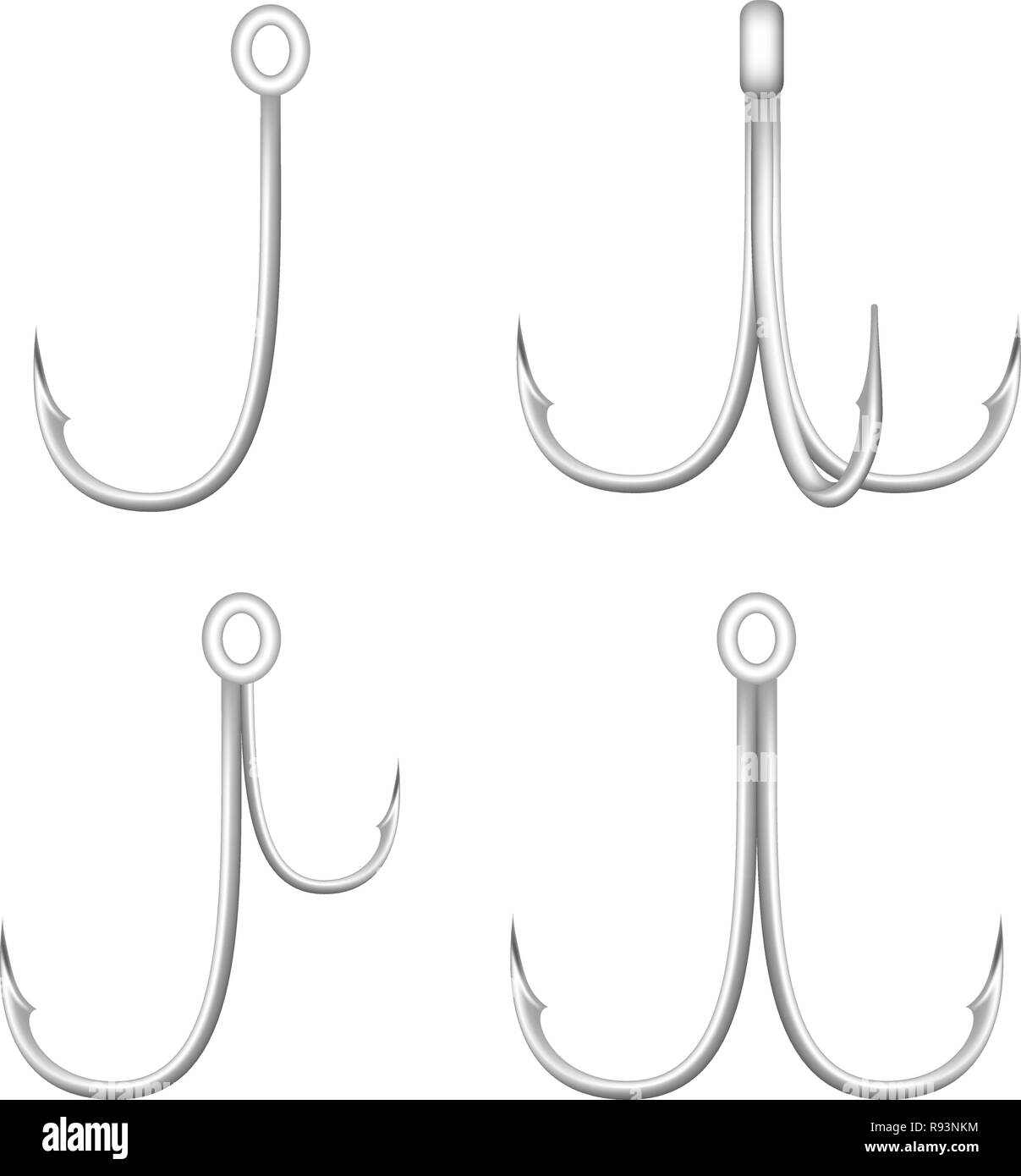 Fishing hook icon set. Realistic set of fishing hook vector icons for ...