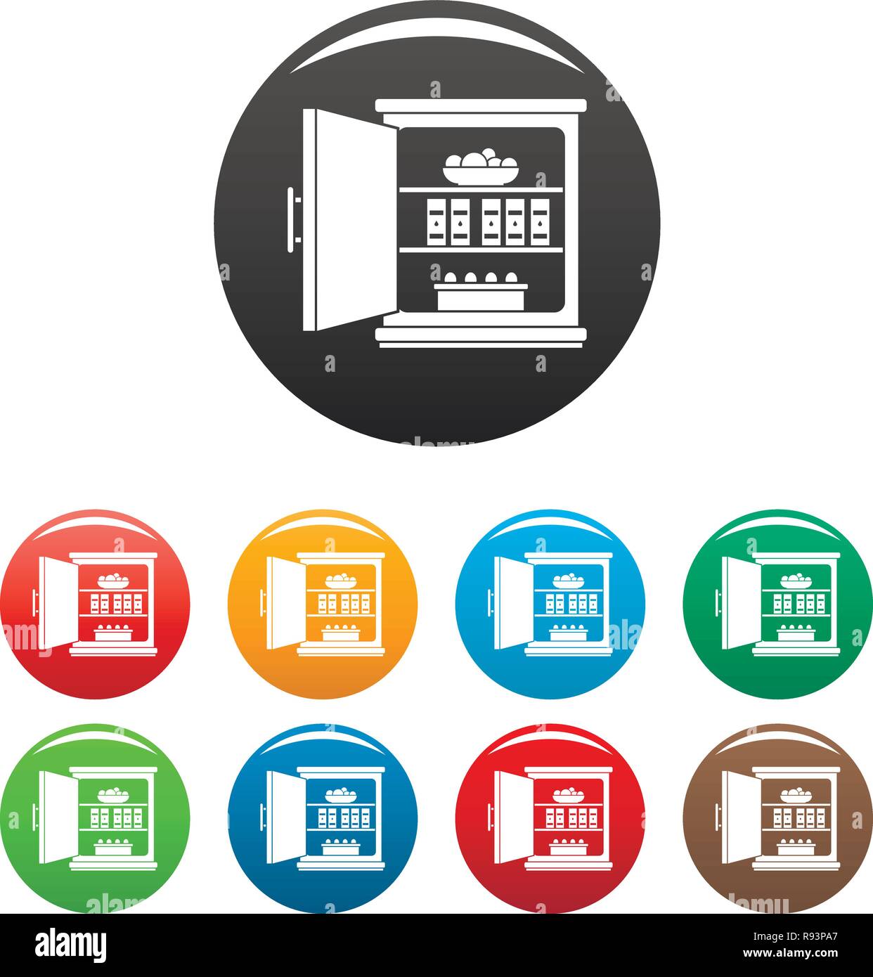 Open food fridge icons set 9 color vector isolated on white for any ...