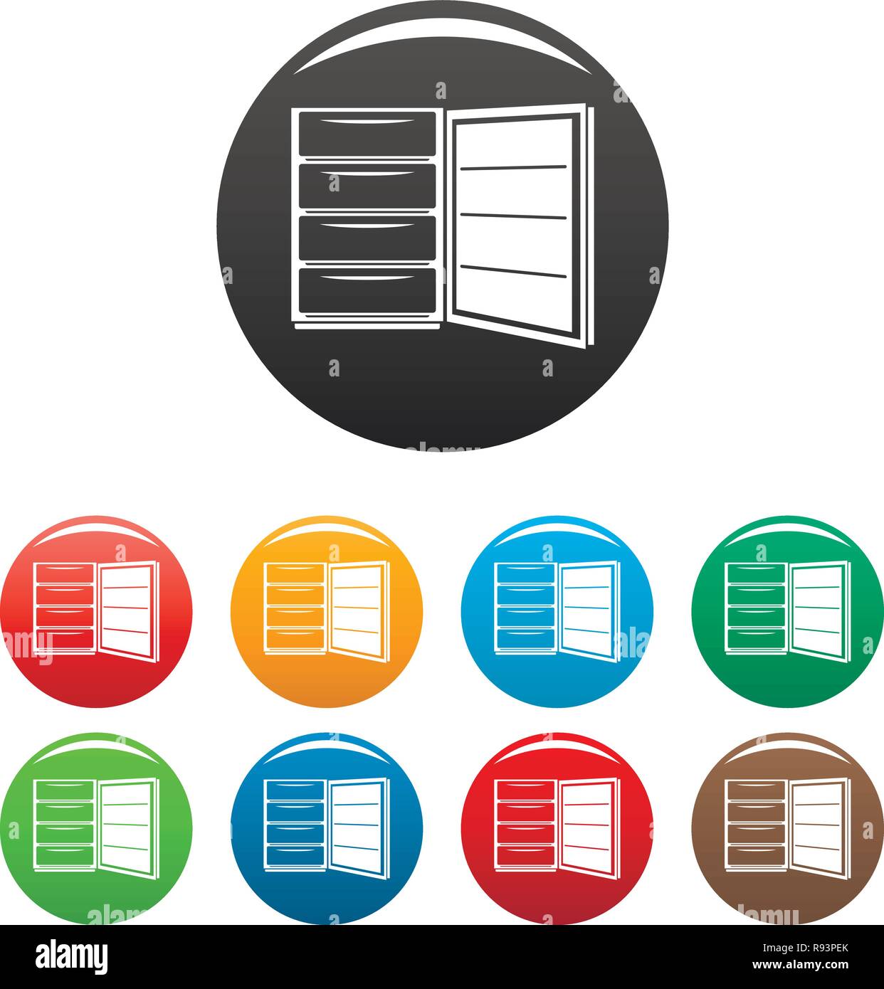 Open refrigerator icons set 9 color vector isolated on white for any ...