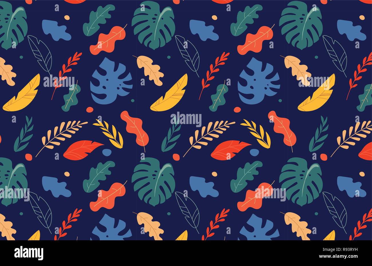 Seamless tropical leaves pattern, jungle colorful background. Vector ...