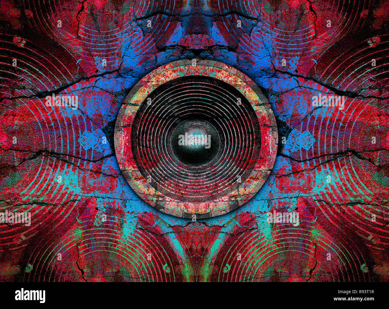 Red and blue audio speakers on a cracked wall background Stock Photo ...
