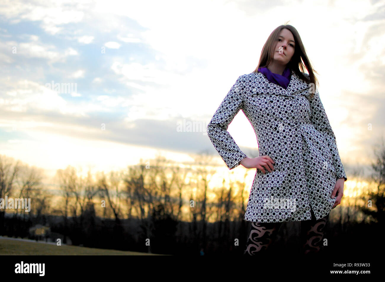 Caucasian female model poses for pictures in the nature Stock Photo - Alamy