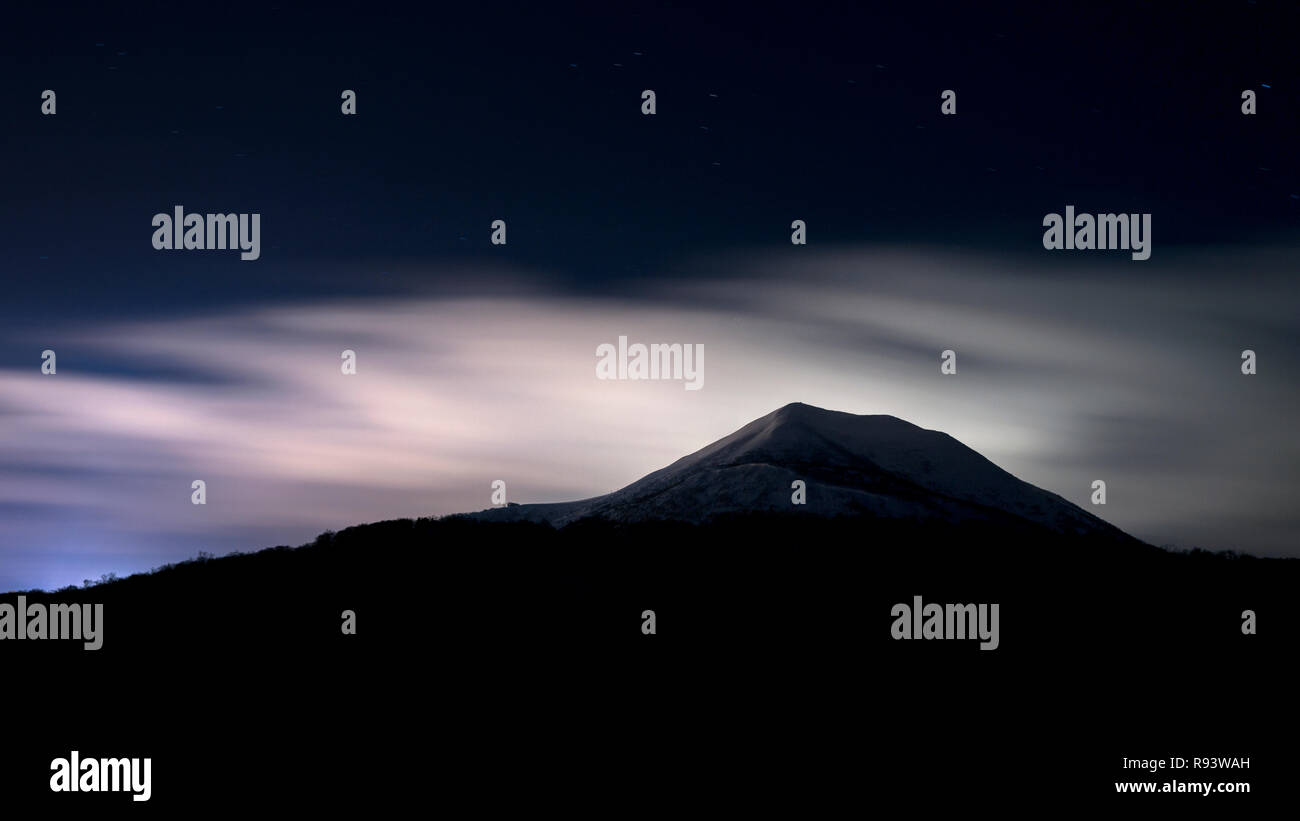 Long exposure at night of Mount Niseko-Annupuri in the town of Kutchan ...