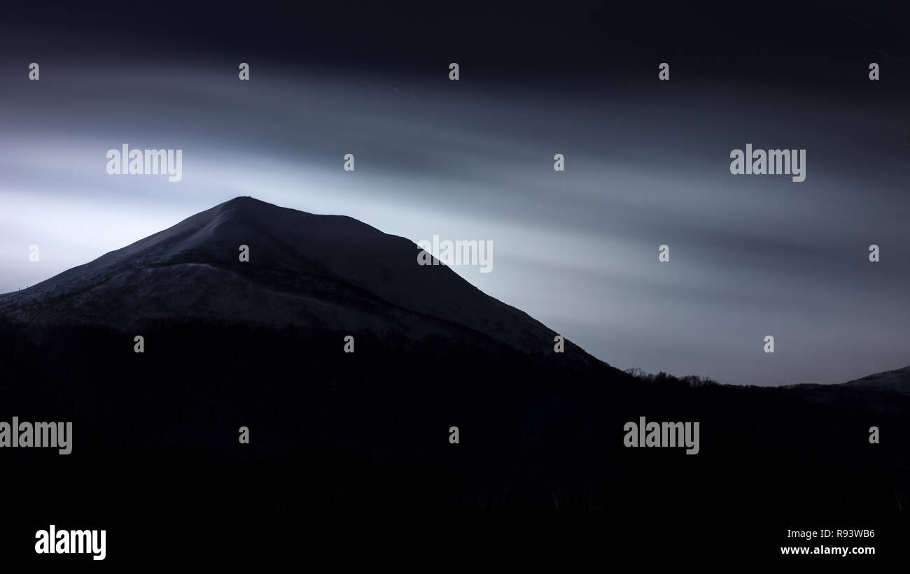 Long exposure at night of Mount Niseko-Annupuri in the town of Kutchan ...
