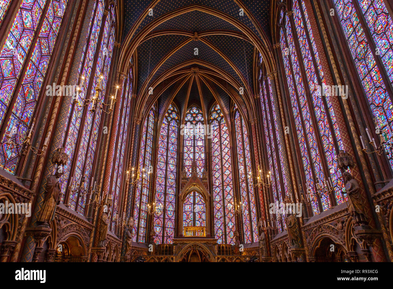 Stained glass windows inside the Sainte Chapelle a royal Medieval ...