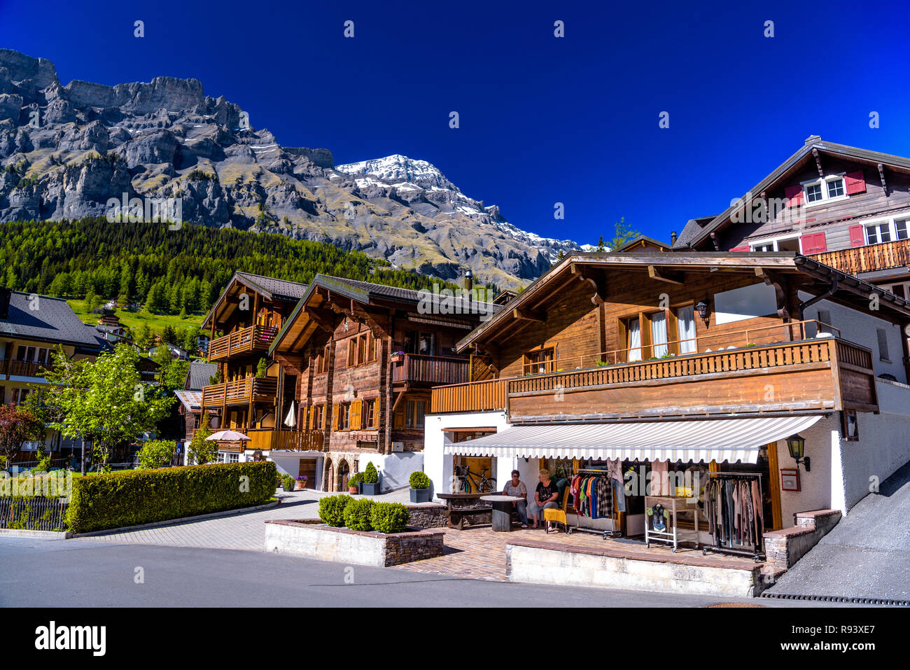 Chalet and hotels in swiss village in Alps, Leukerbad, Leuk, Visp ...